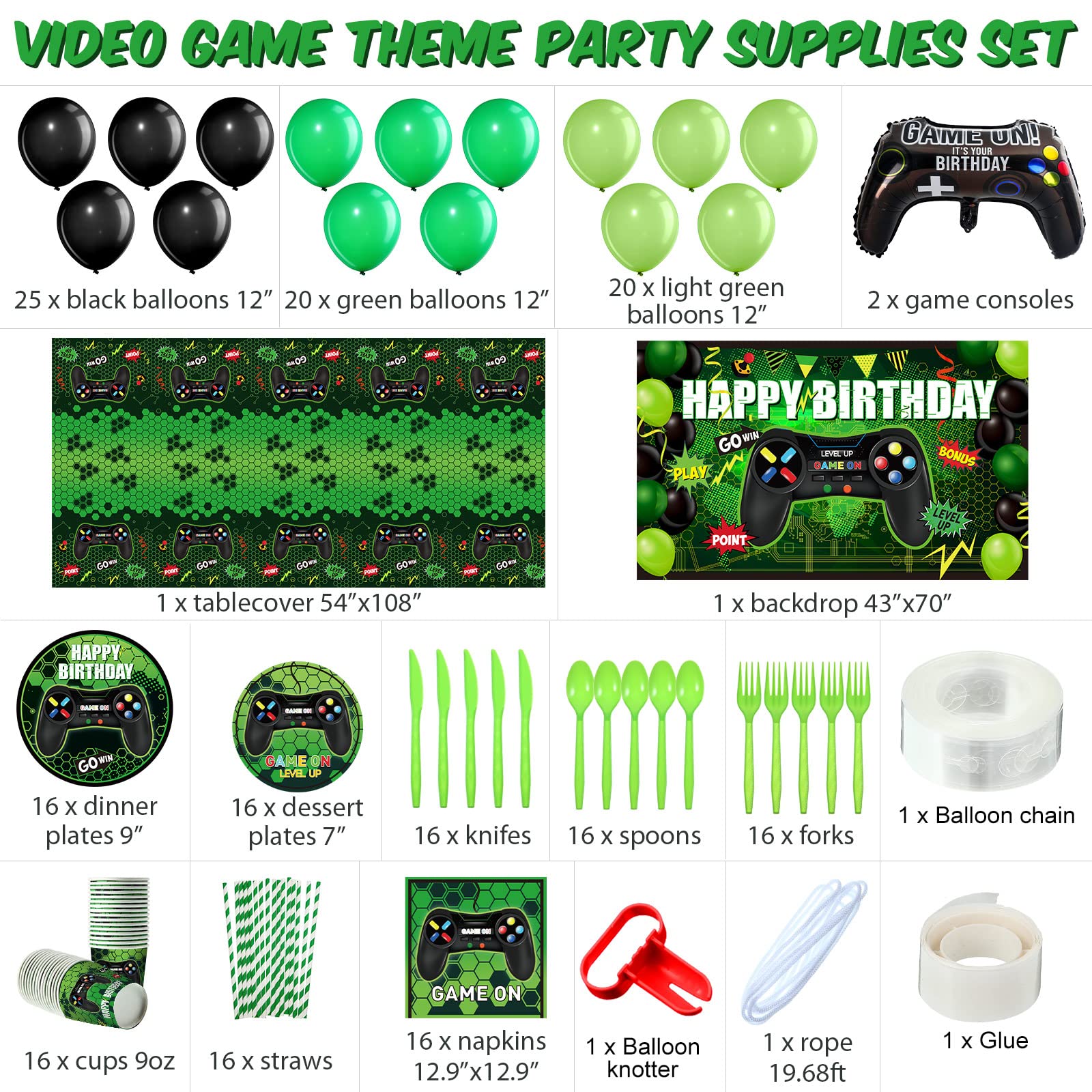 Snapklik.com : 152 Pieces Video Game Birthday Party Supplies Gamer ...