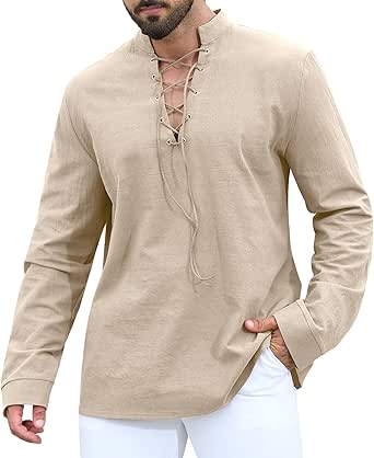 Amazon.com: Mens Medieval Renaissance Pirate Top Long Sleeve Viking Gothic Steampunk Shirt ...