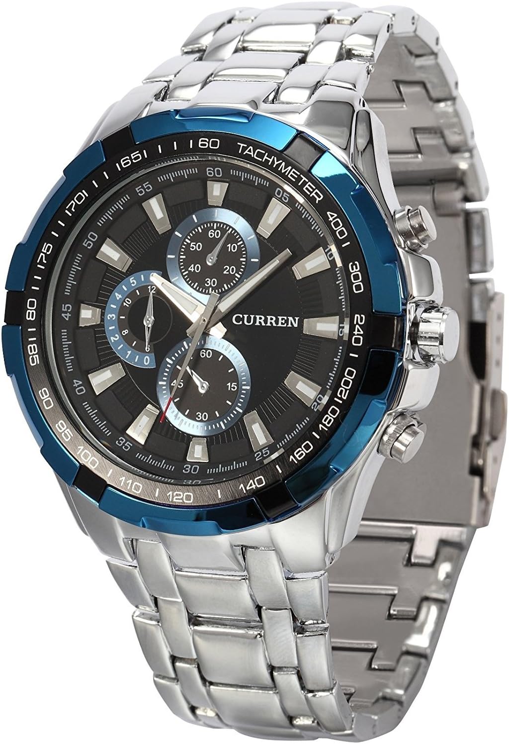 CURREN Men's Watches Classic Black/Silver Steel Band Quartz Analog ...