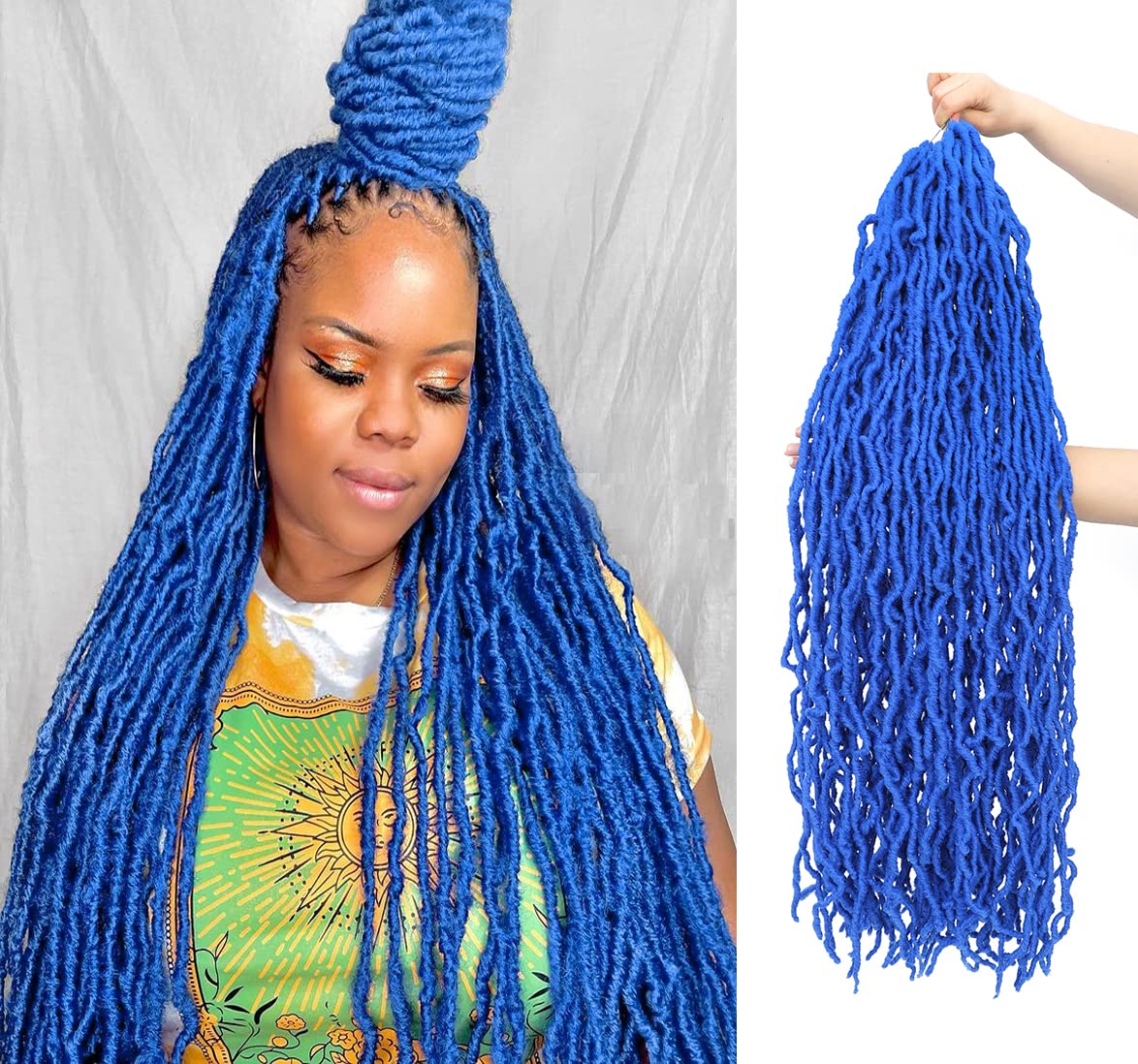 Buy 5 Packs 36 inch Soft Locs New Faux Locs Blue Unjoined Whole Strands ...