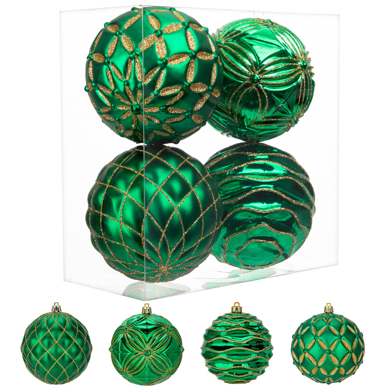 Amazon.com: 4" Large Christmas Balls Ornaments Shatterproof Big Green ...