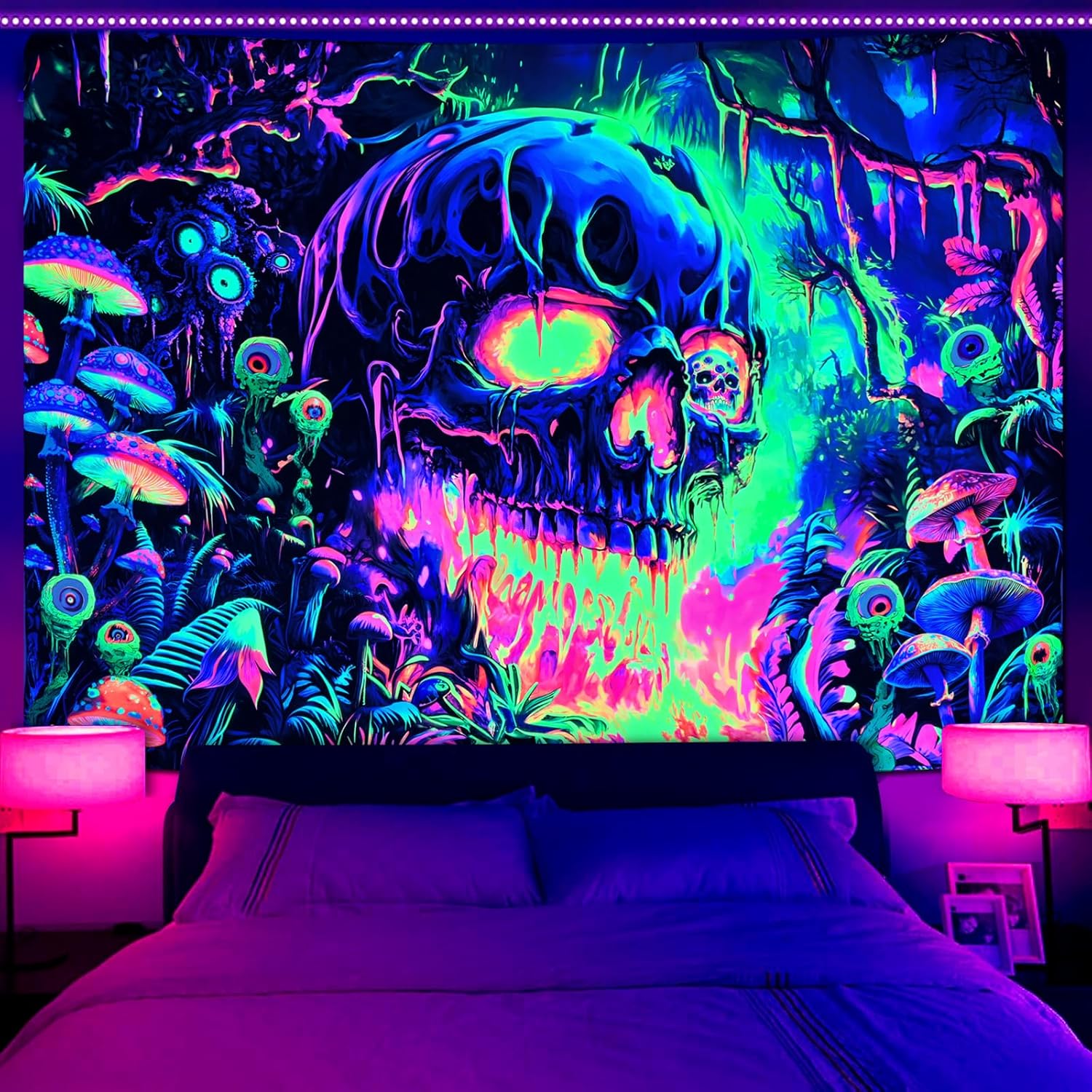 Amazon.com: Invoibler Blacklight Skull Tapestry UV Reactive Fantasy ...