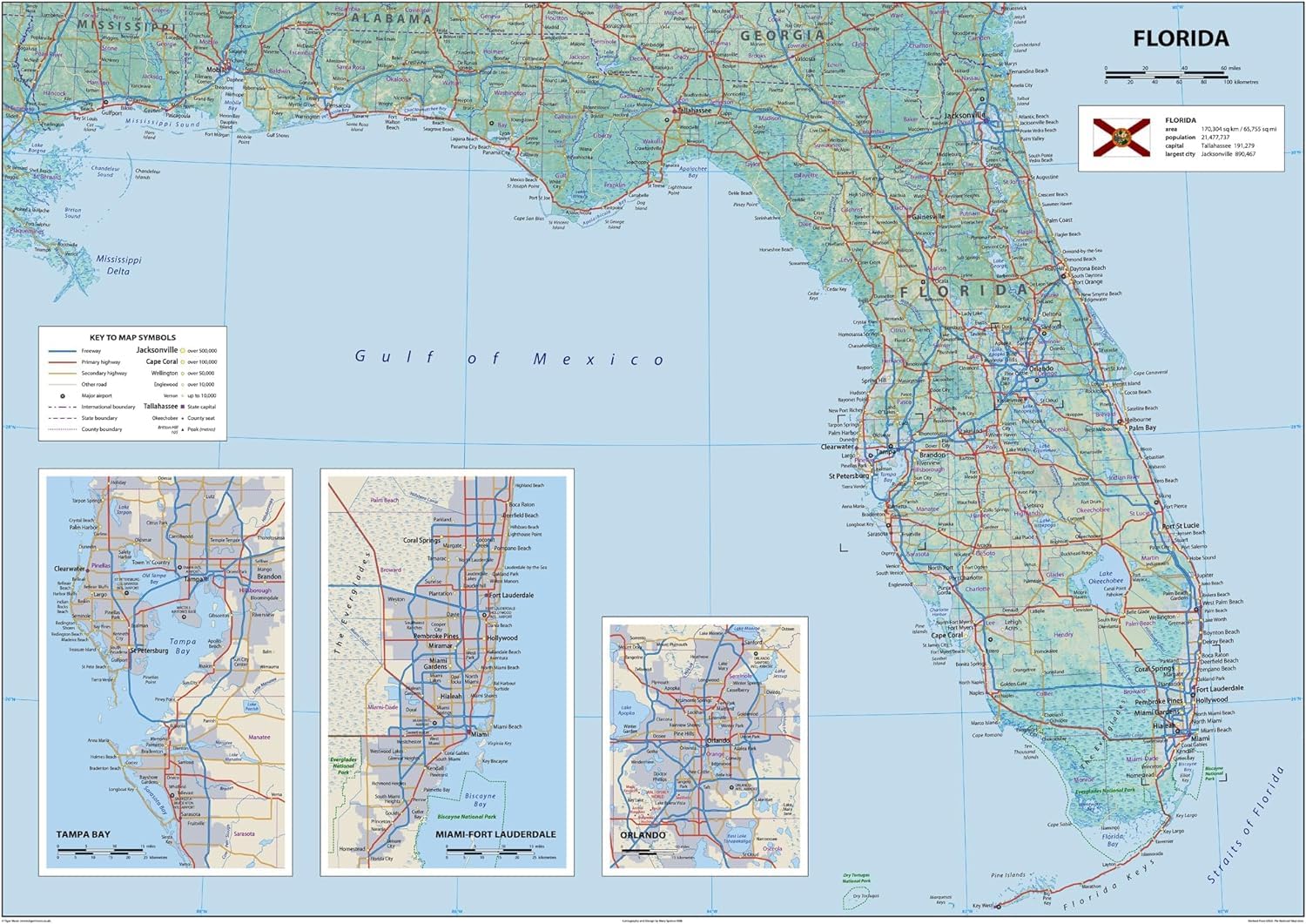 USA State Maps - Florida State Physical Map - Size A2-59.4 x 42 cm ...