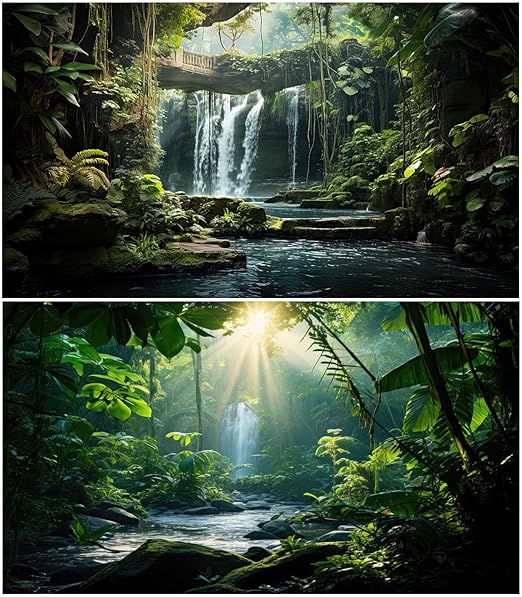 Amazon.com : 2 Packs Tropical Waterfall Aquarium Background Jungle ...