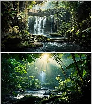 Amazon.com : 2 Packs Tropical Waterfall Aquarium Background Jungle ...