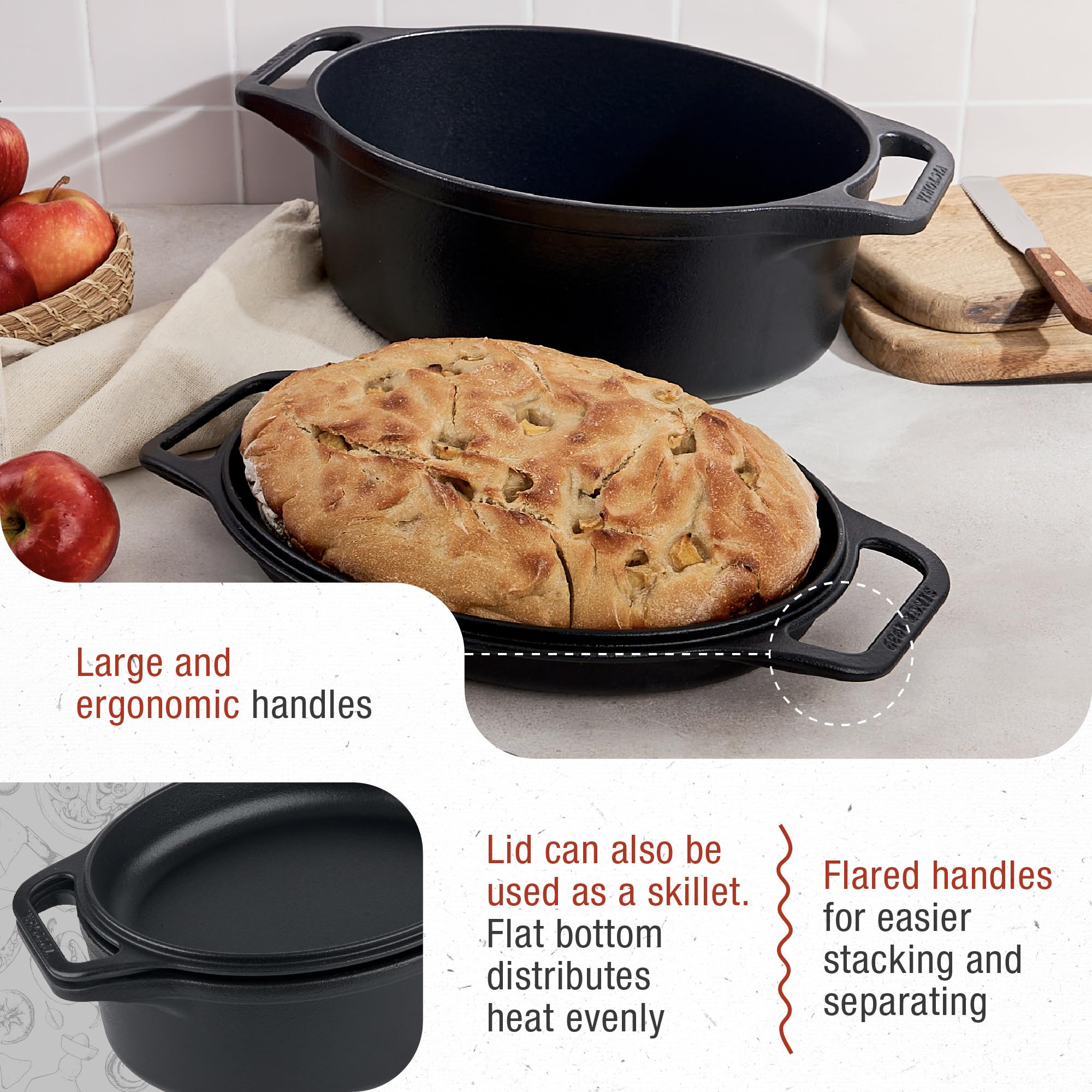 Snapklik.com : 6-Quart Cast Iron Oval Dutch Oven, Combination Combo Cooker Pot And Skillet ...