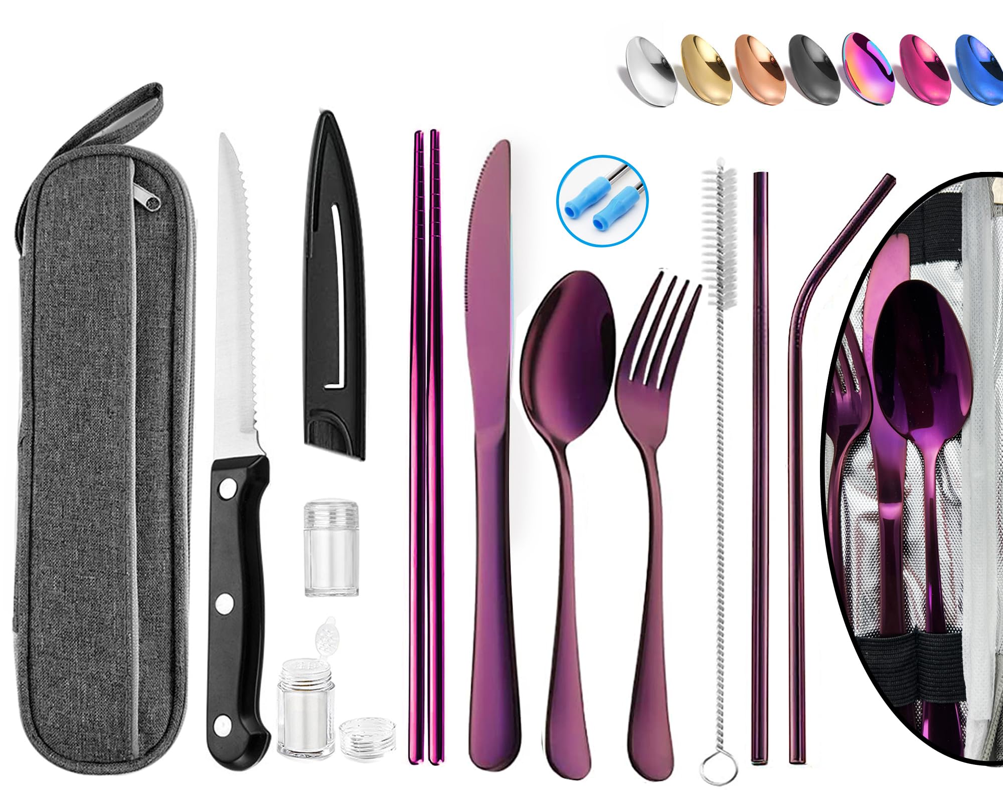 Portable Reusable Travel Utensils Silverware with Case,Travel Camping ...