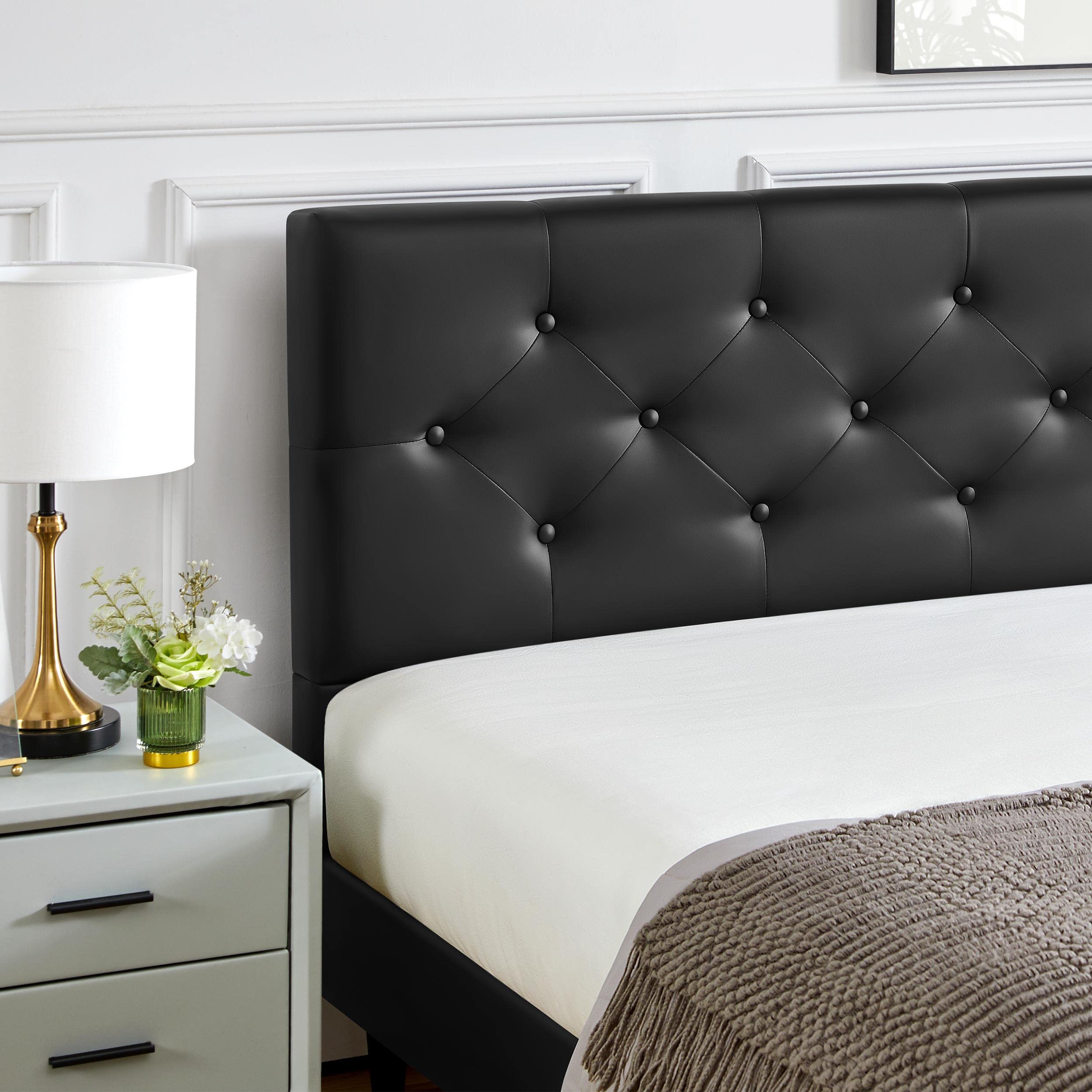 Yaheetech Faux Leather Platform Upholstered Bed Frame, Button Tufted ...