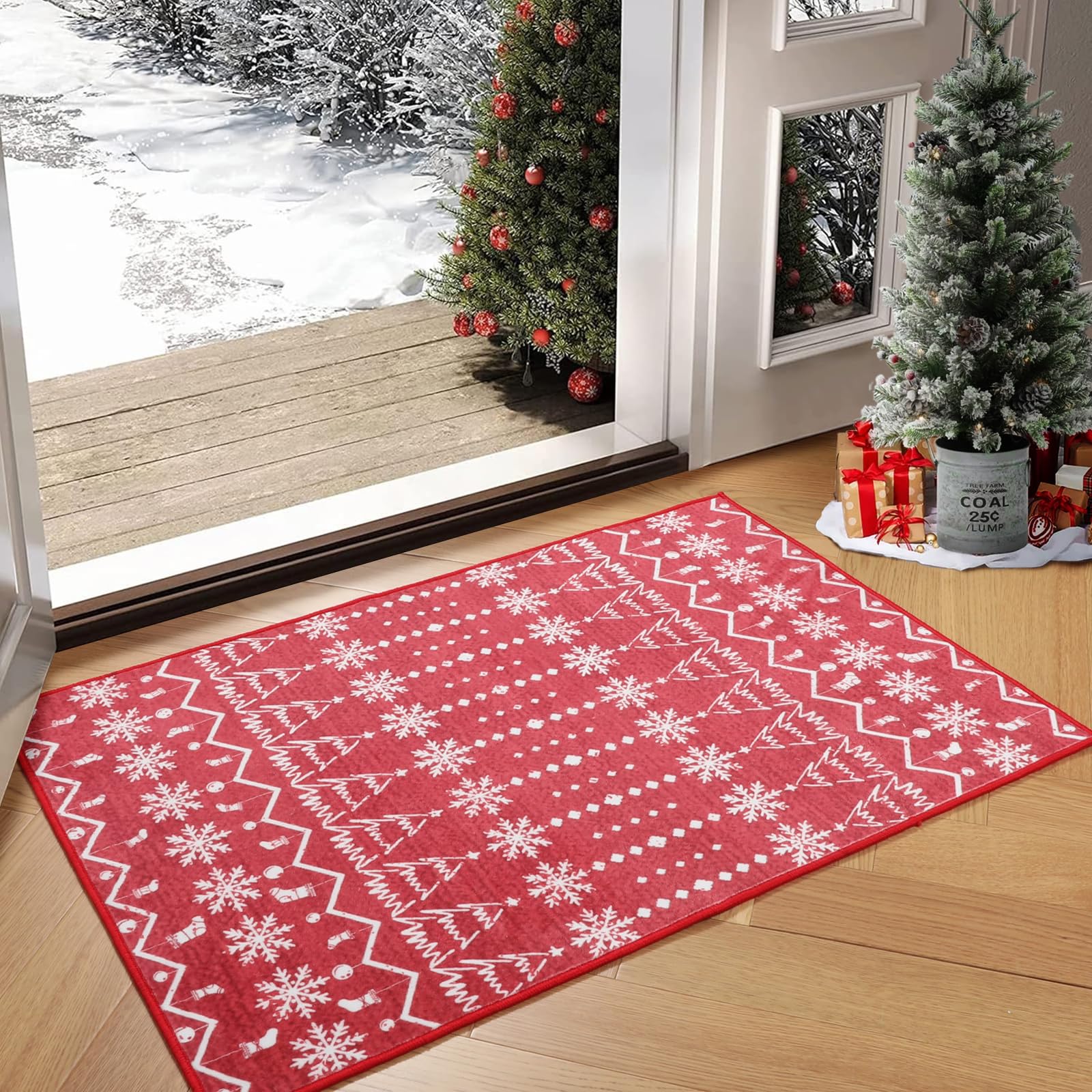 Amazon.com: ONASAR Christmas Entryway Rug 2x3 Area Rug, Red Holiday ...