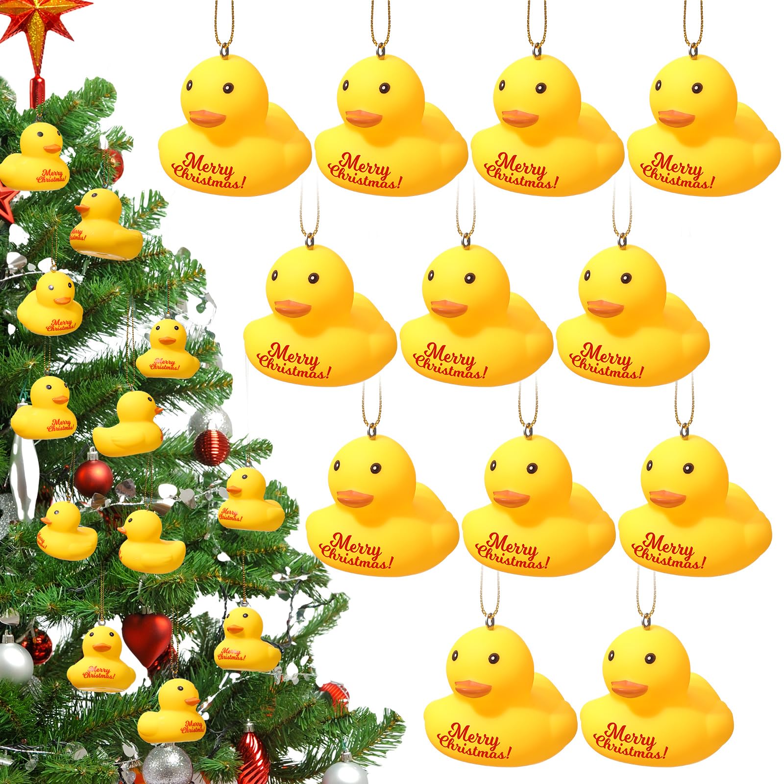 Amazon.com: Shappy 12 Pcs Rubber Duck Christmas Ornament Yellow Duck ...