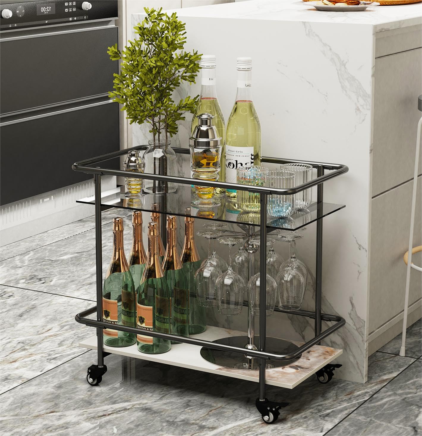 Rolling Trolley Bar Cart Storage: 2 Tier Mobile Trolley Cart with ...