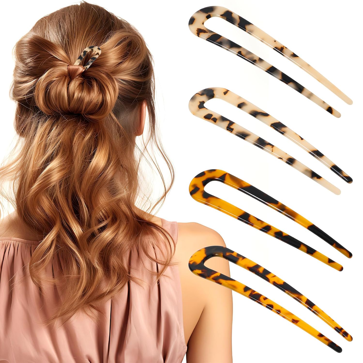 Amazon.com : U Shaped Hair Pins, Mabor 4 Pieces French U-shaped Hairpin with Two Prongs U Shape ...