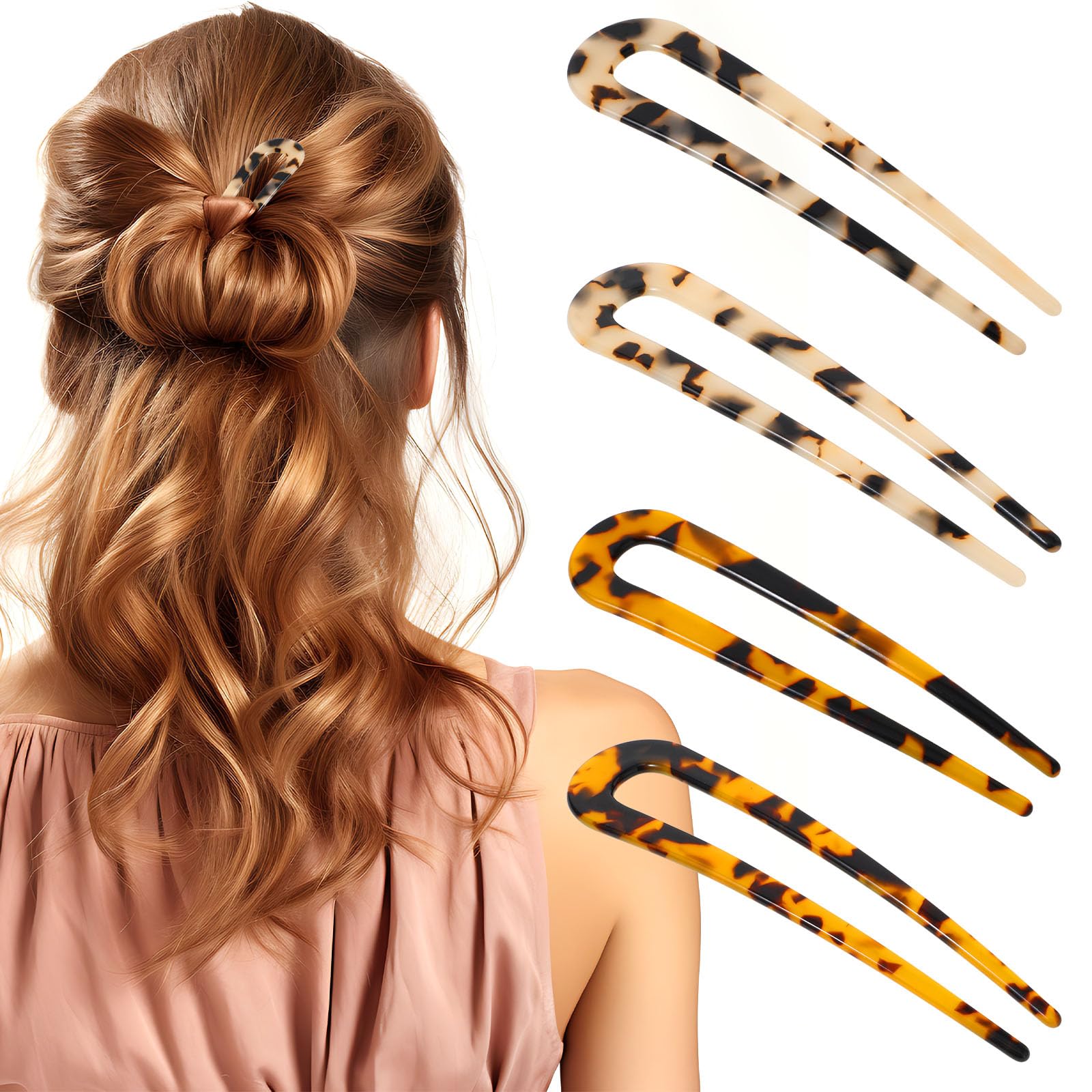 Amazon.com : U Shaped Hair Pins, Mabor 4 Pieces French U-shaped Hairpin ...