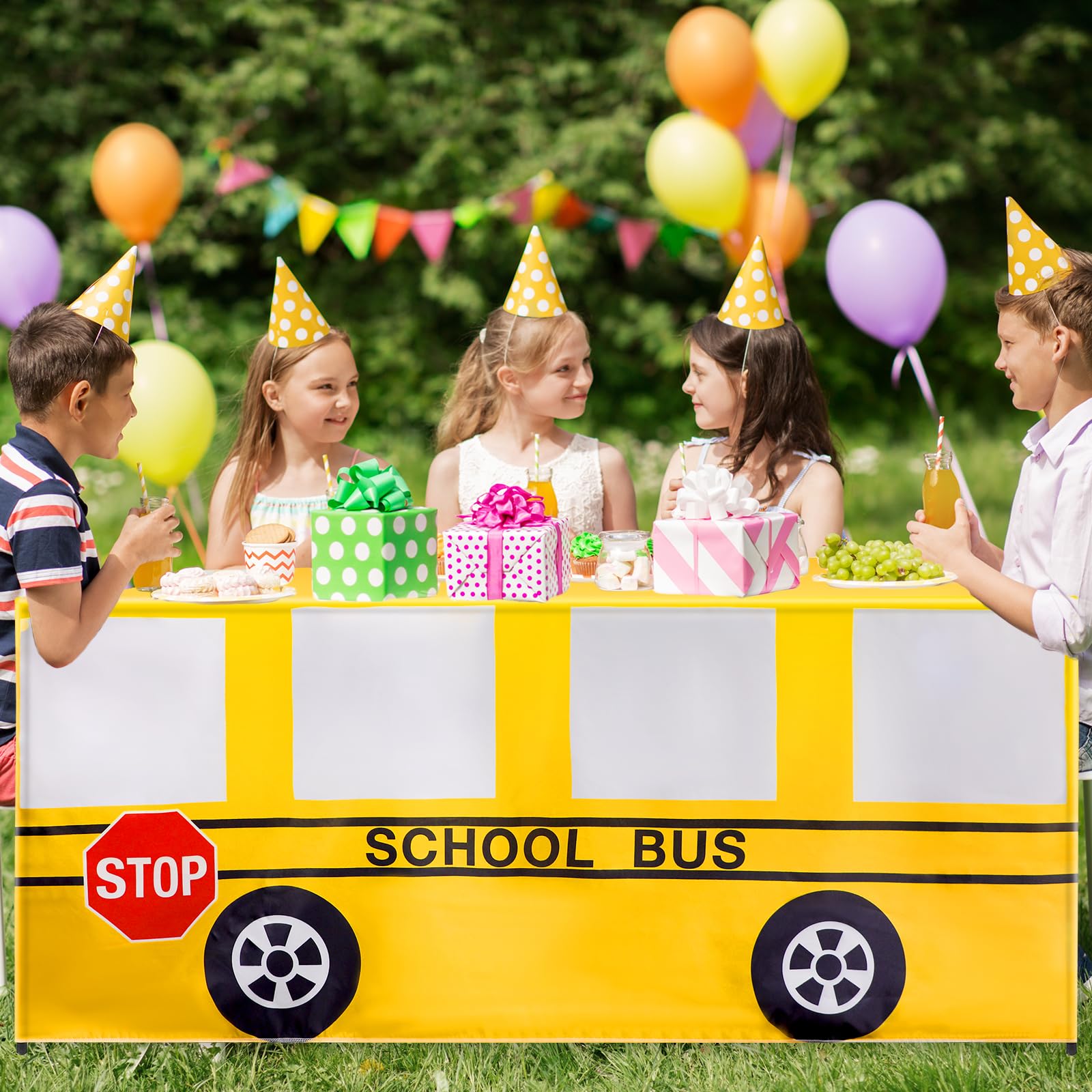 Snapklik.com : 4 Ft School Bus Tablecloths Birthday Party Decorations ...