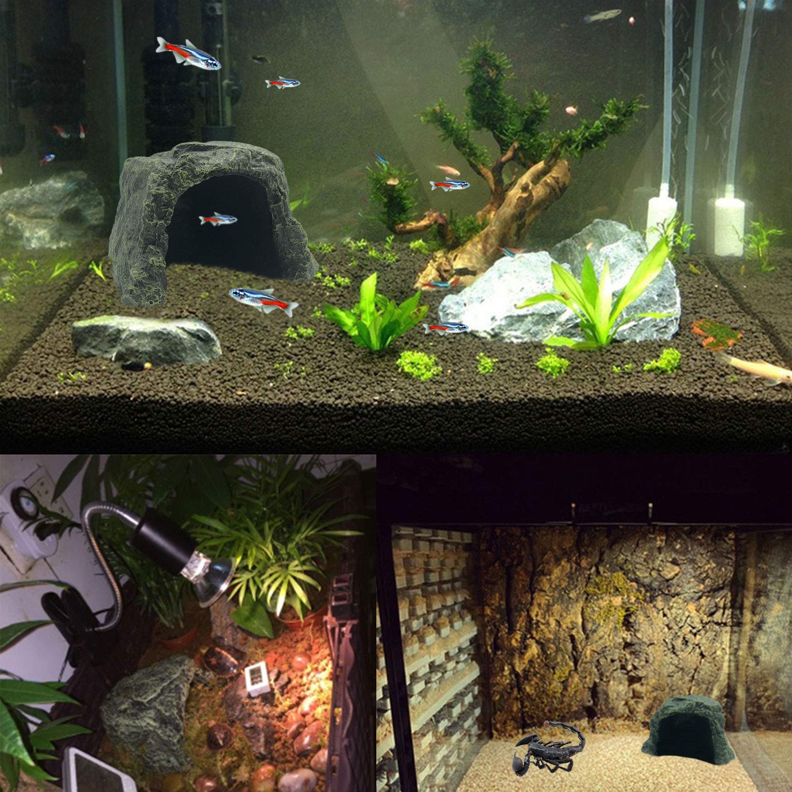 PINVNBY Large Reptile Hideout Cave,Resin Rock Hides Habitat Decor ...