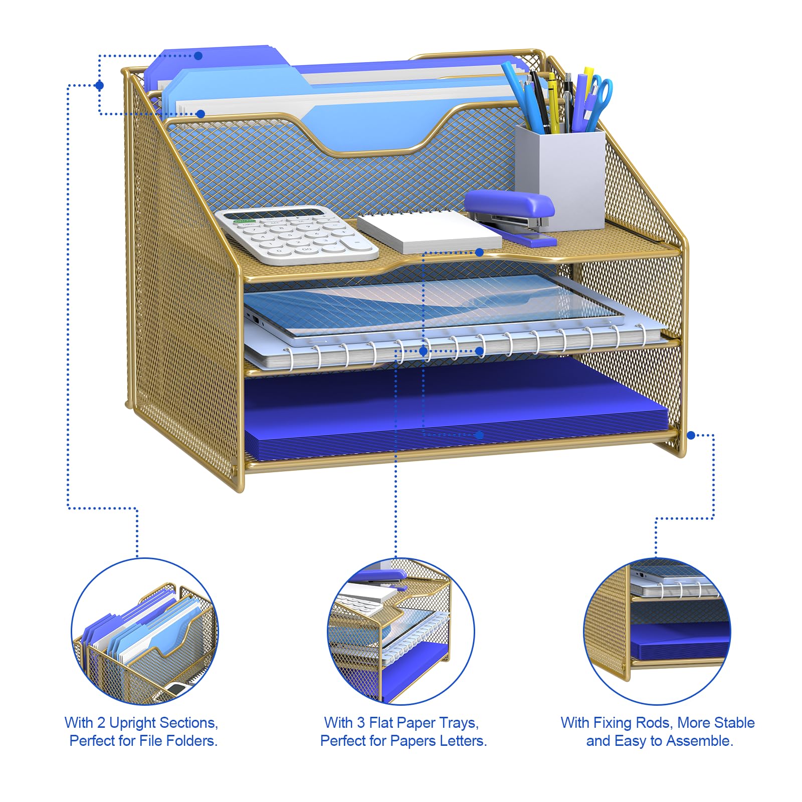 Snapklik.com : Samstar Gold Desk File Organizer, Mesh Letter File ...