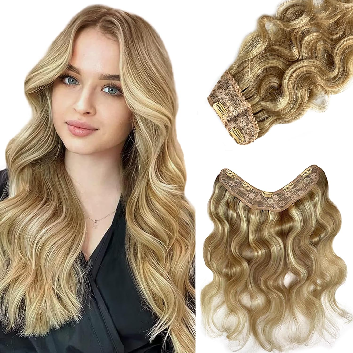 Amazon.com : Highlight Clip in Hair Extensions Real Human Hair with 5 ...
