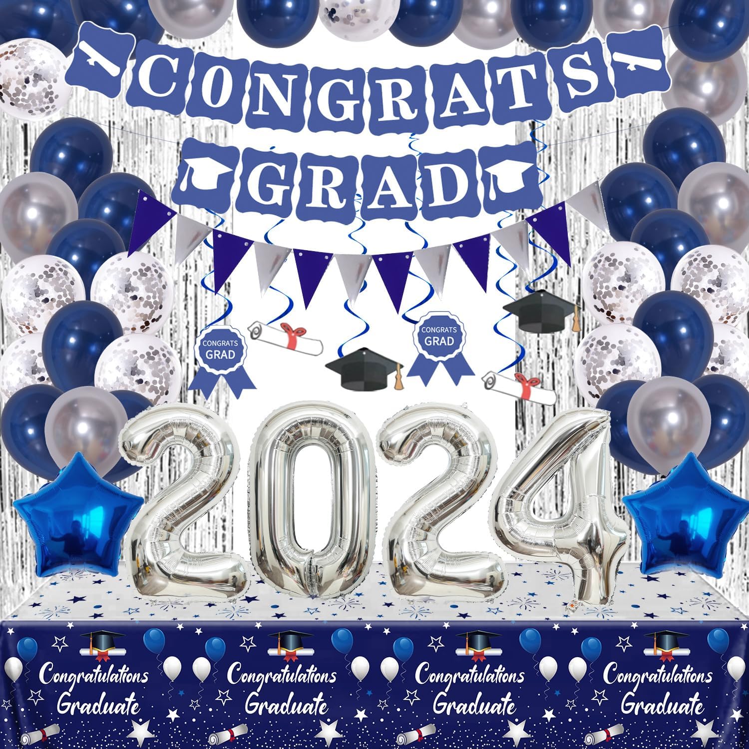Amazon.com: Navy Blue Graduation Decorations Class of 2024 - Party ...
