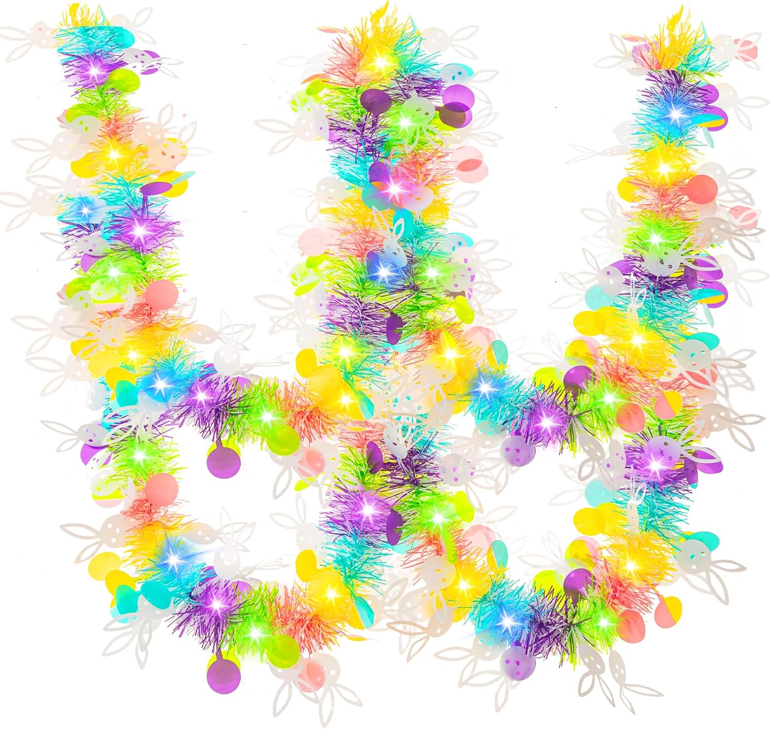 Amazon.com: Gloreyan 20FT/6M Easter Tinsel Garland with LED Lights ...