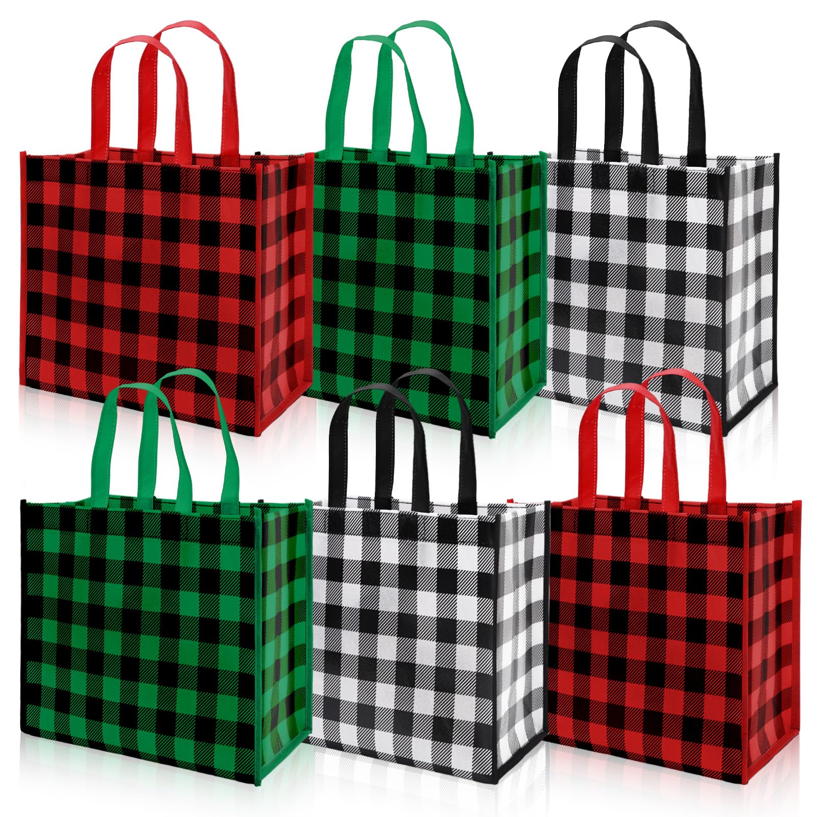 Amazon.com: Whaline Christmas Plaid Non-woven Large Tote Bags ...