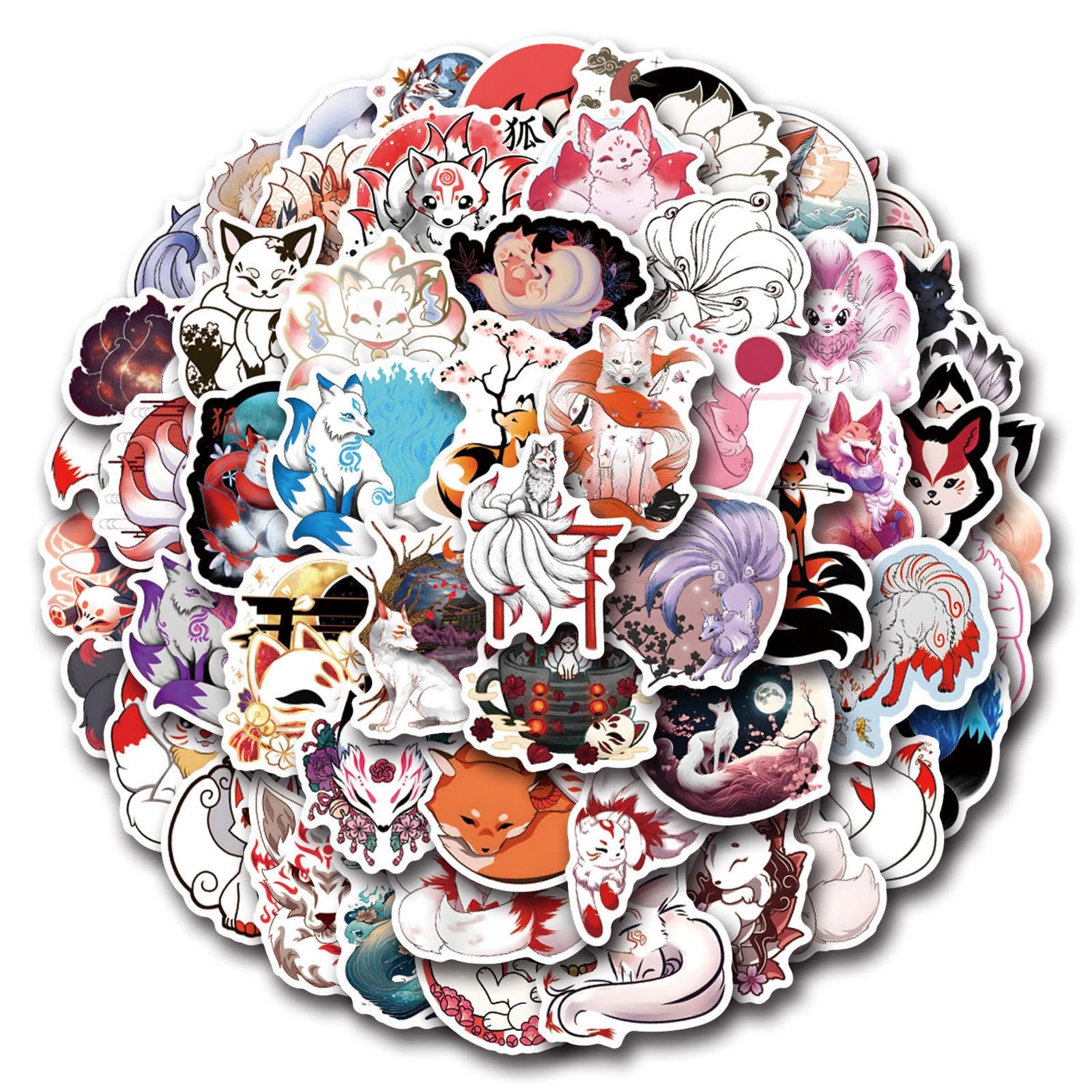 Amazon.com: 55pcs Kitsune Stickers Cute Japan Kitsune Fox Stickers for ...