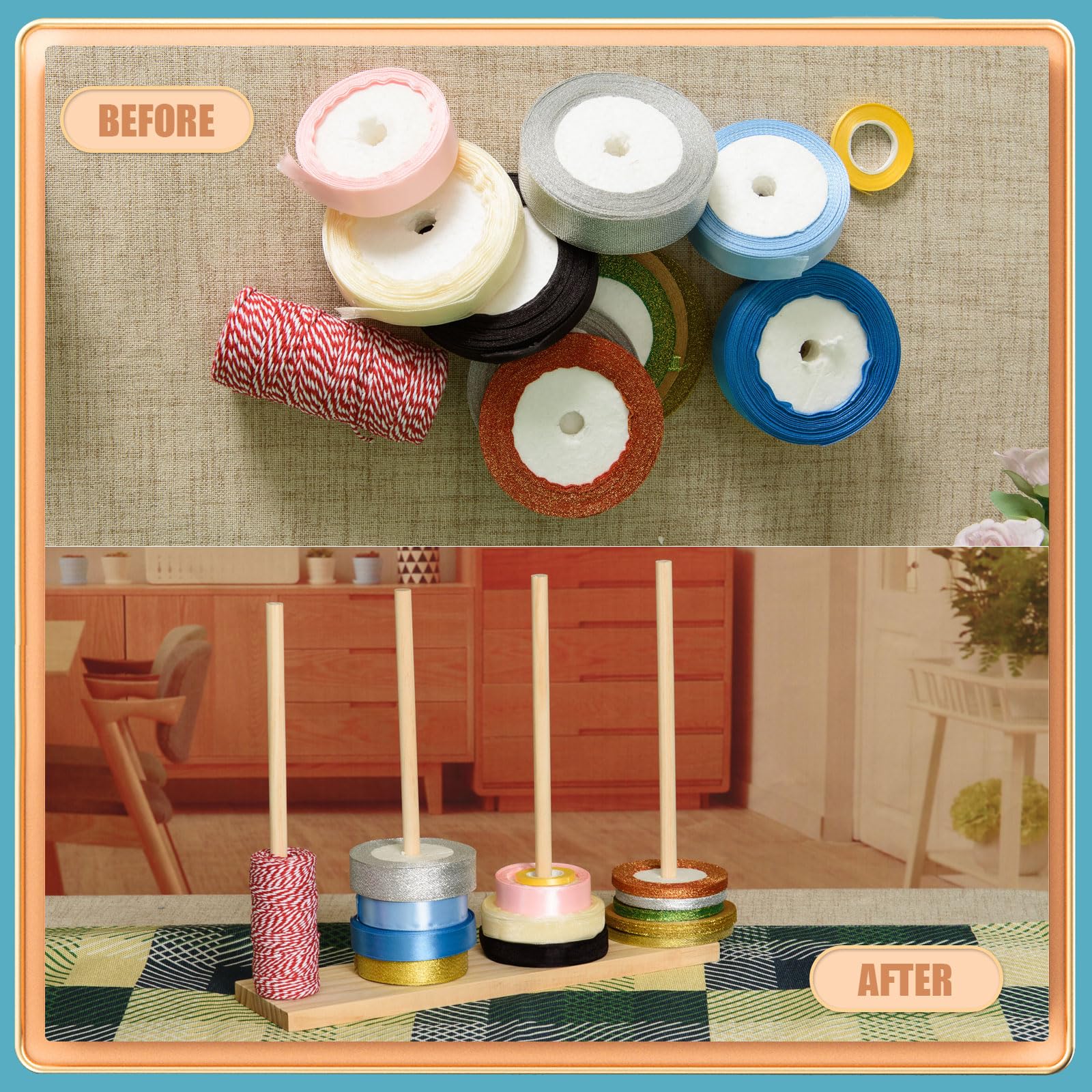Snapklik.com : 3 Pack Wooden Ribbon Organizer Wood Ribbon Rack Storage ...