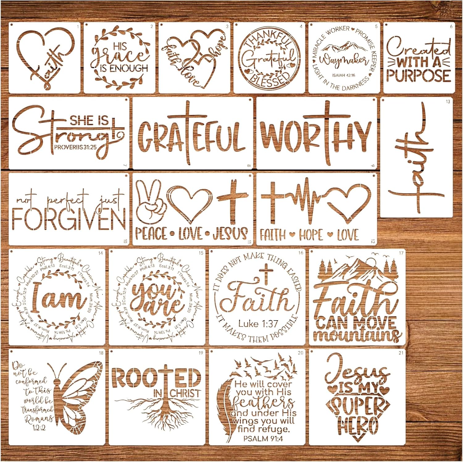 Amazon.com: 21pcs Christian Stencils for Crafts Reusable Motivational ...