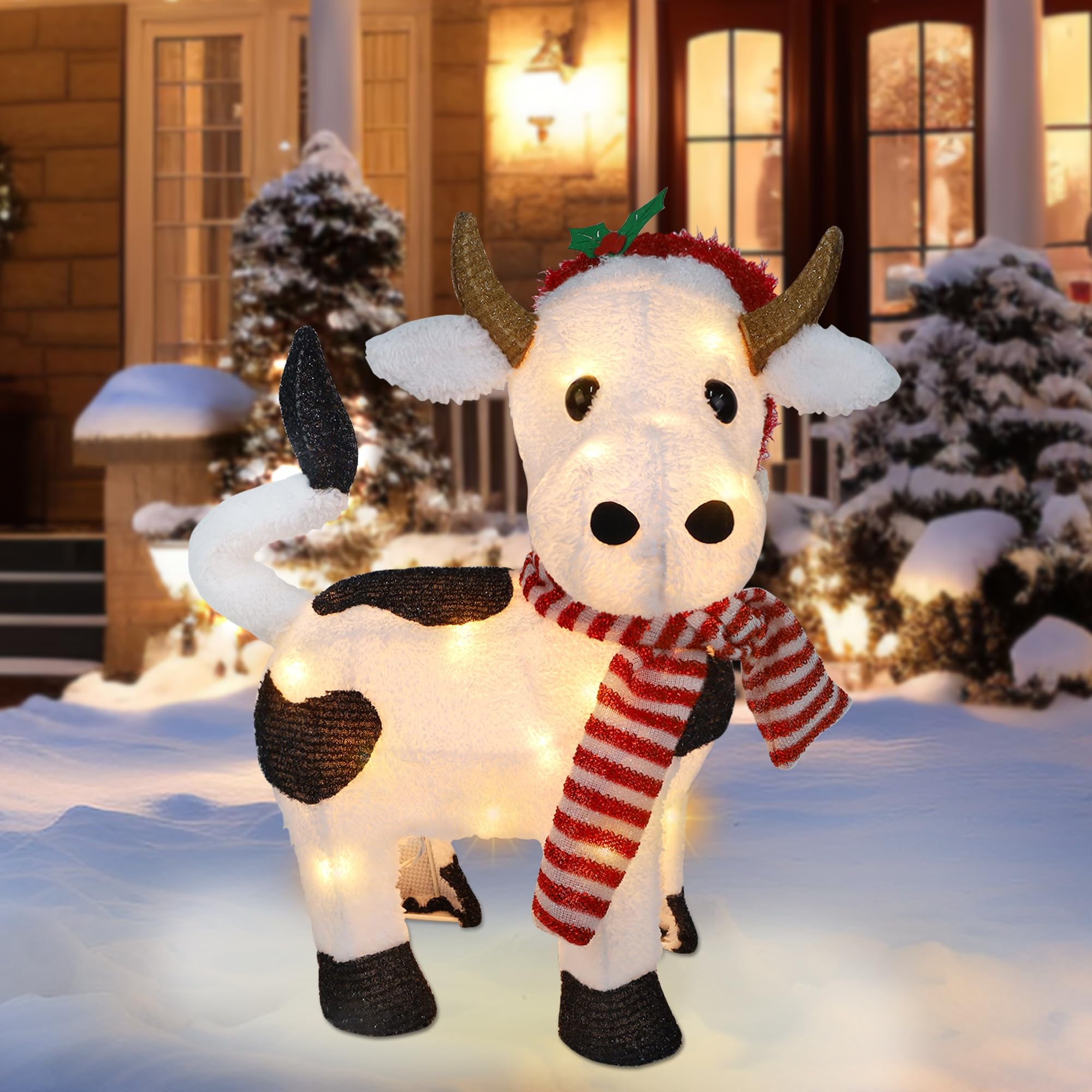 ATDAWN 21 Inch Light Up Cow, Christmas Yard Decoration, 35 LEDs Lighted Cow Christmas Decoration ...