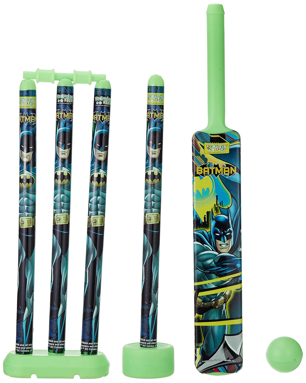 Batman Cricket Set with 1 Plastic Bat and Ball, 4 Wickets, Base and ...