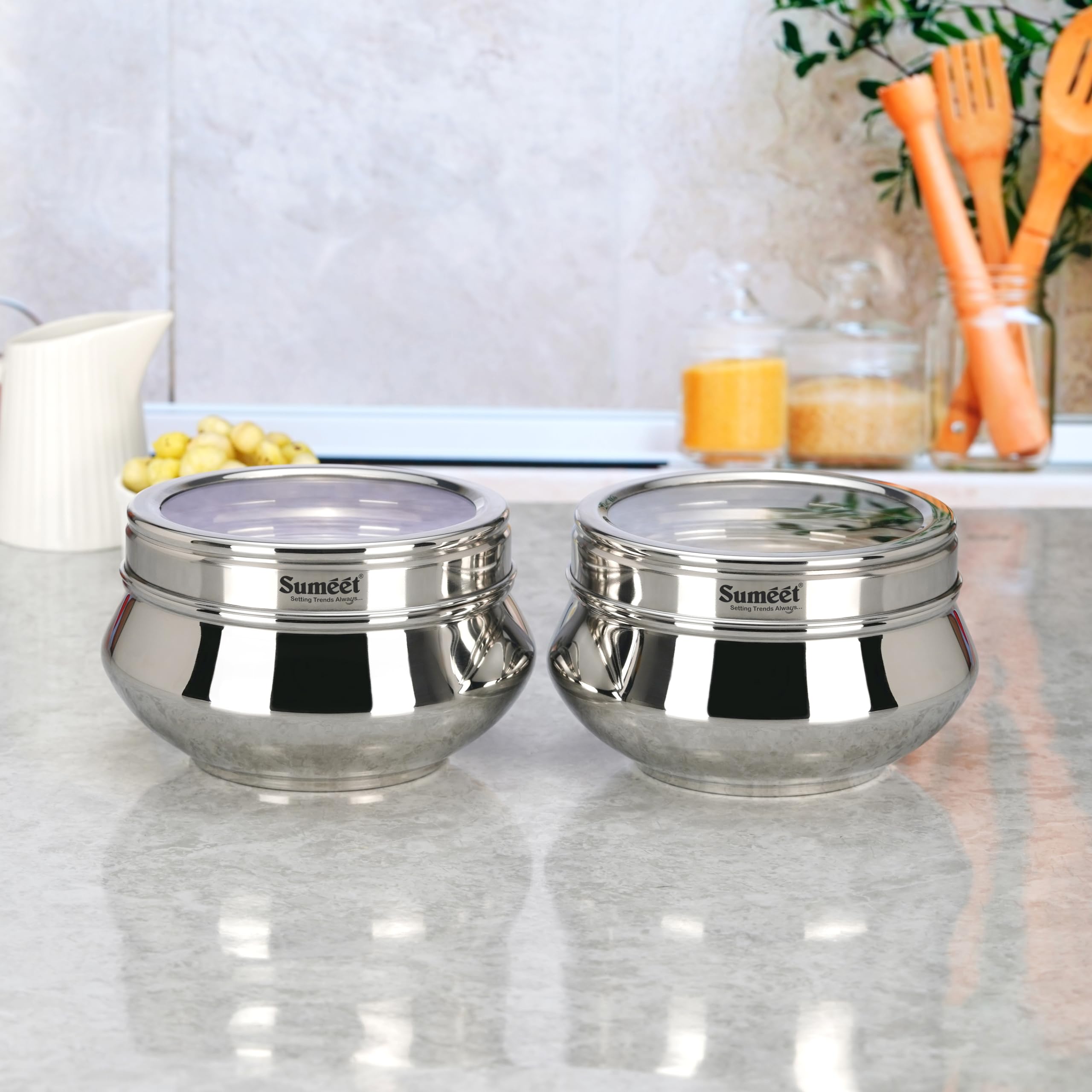 Sumeet Stainless Steel Handi Shape Big Size Canisters/Dabba/Storage ...
