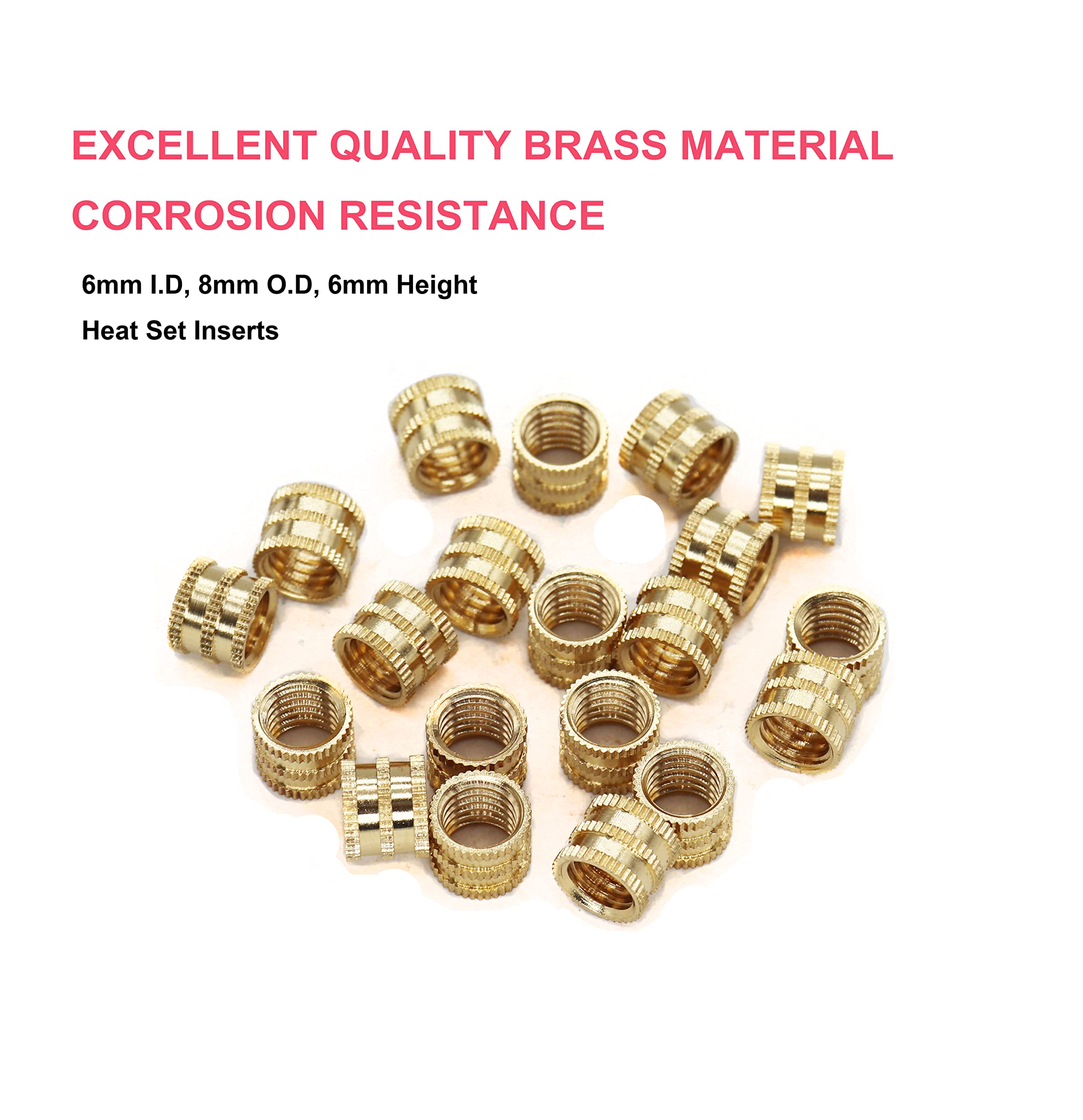 Snapklik.com : 40pcs M6 ID 8mm OD 6mm Height Brass Nuts Embedment Nut ...