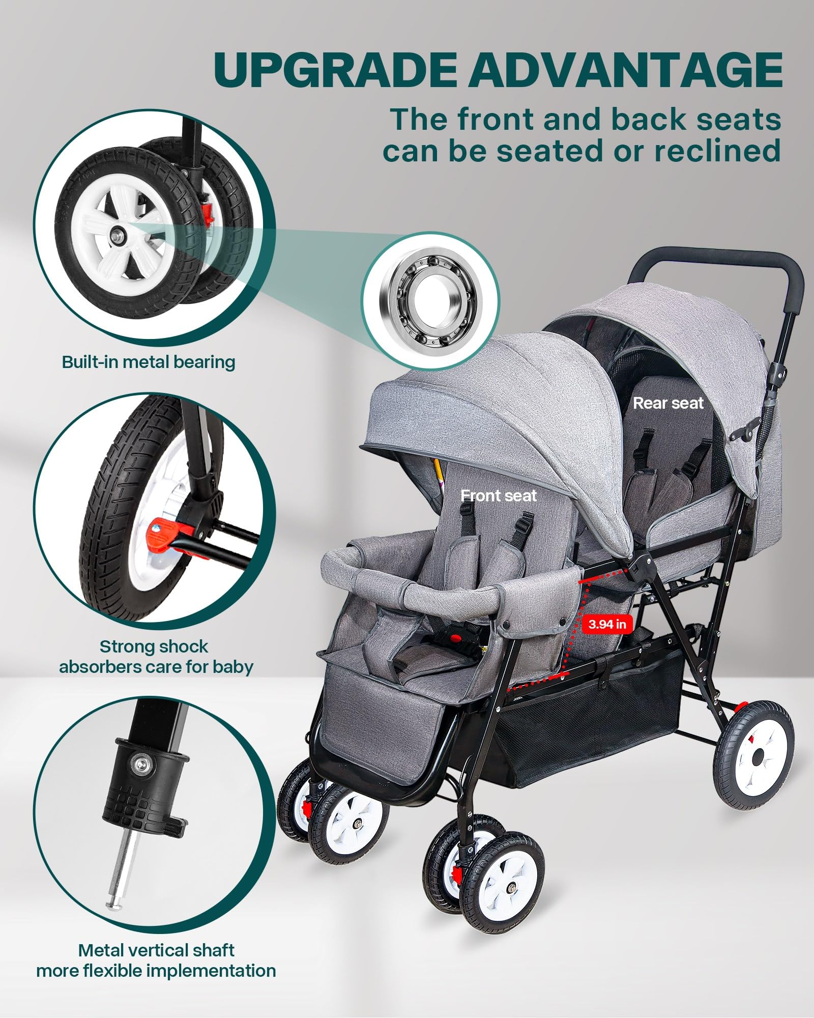 Double Stroller, Double Stroller for Infant Toddler, Foldable Double ...