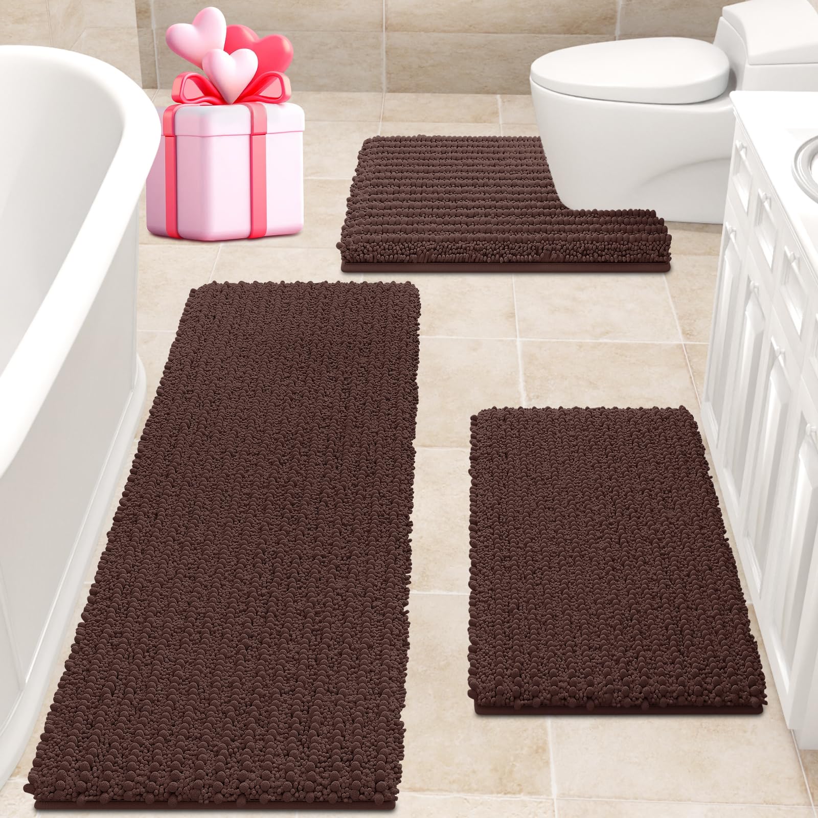 Amazon.com: ACCUMTEK Upgrade Extra Large Brown Bathroom Rug Set 3 ...