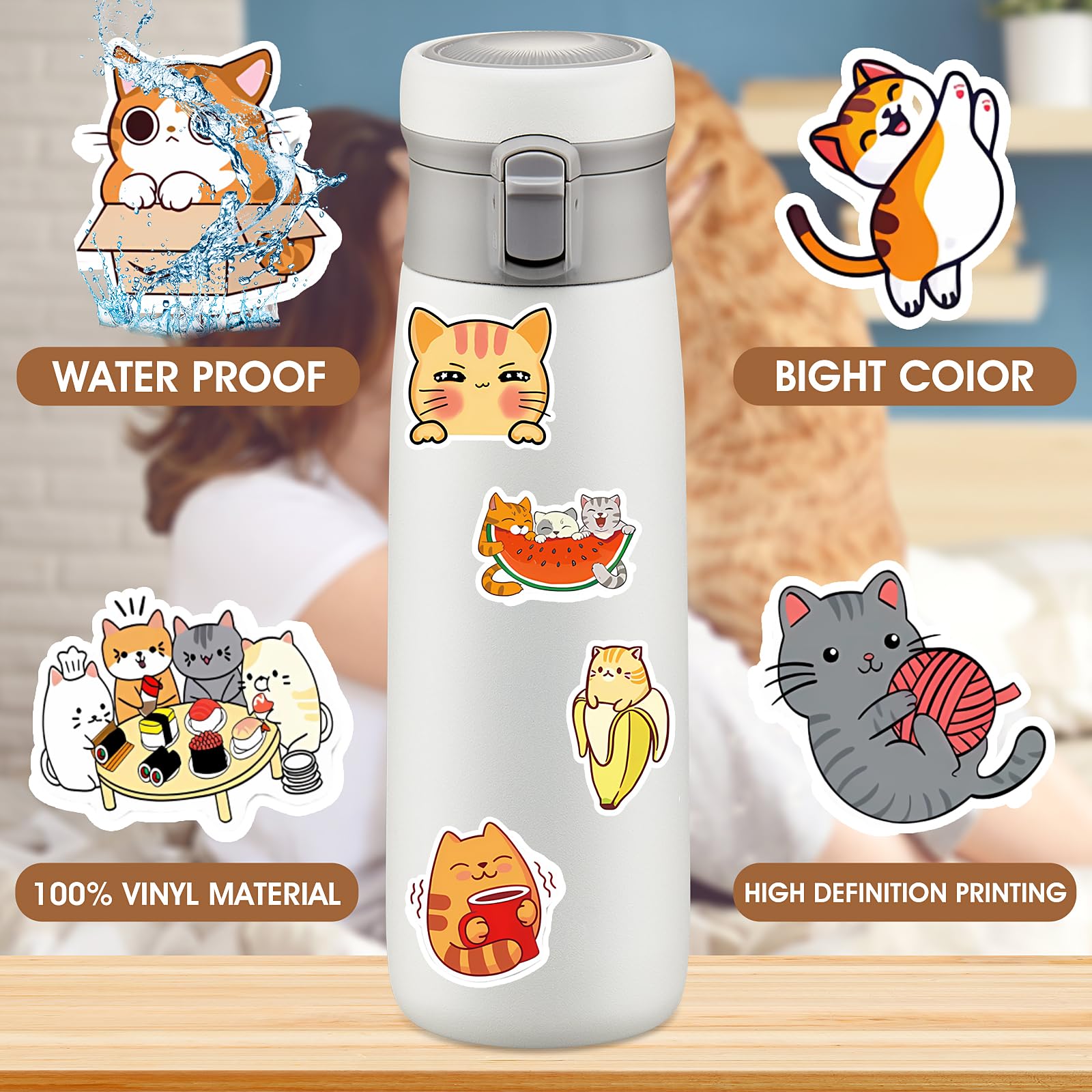 Snapklik.com : 100 Pcs Cute Cat Stickers, Kawaii Cat Lovers Decals ...