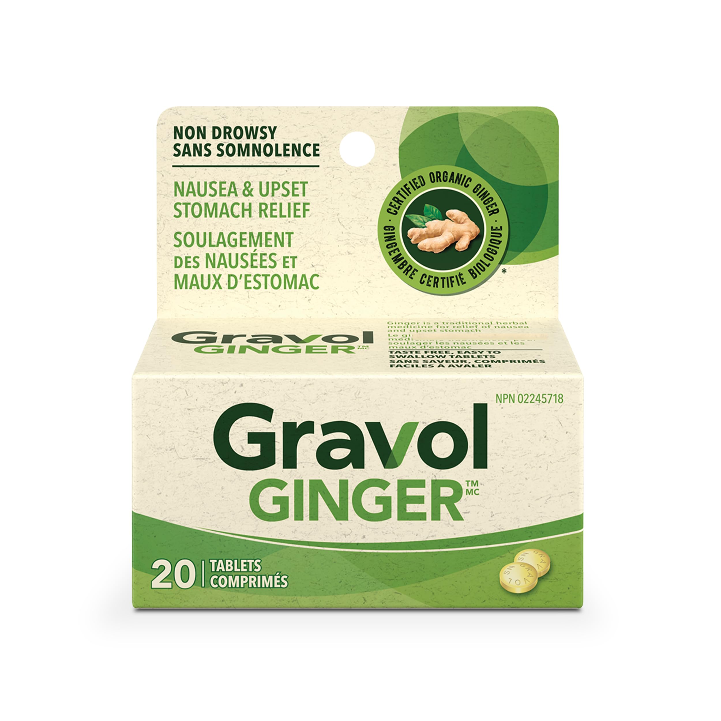 Gravol Ginger - Nausea and upset stomach relief with Organic ginger ...