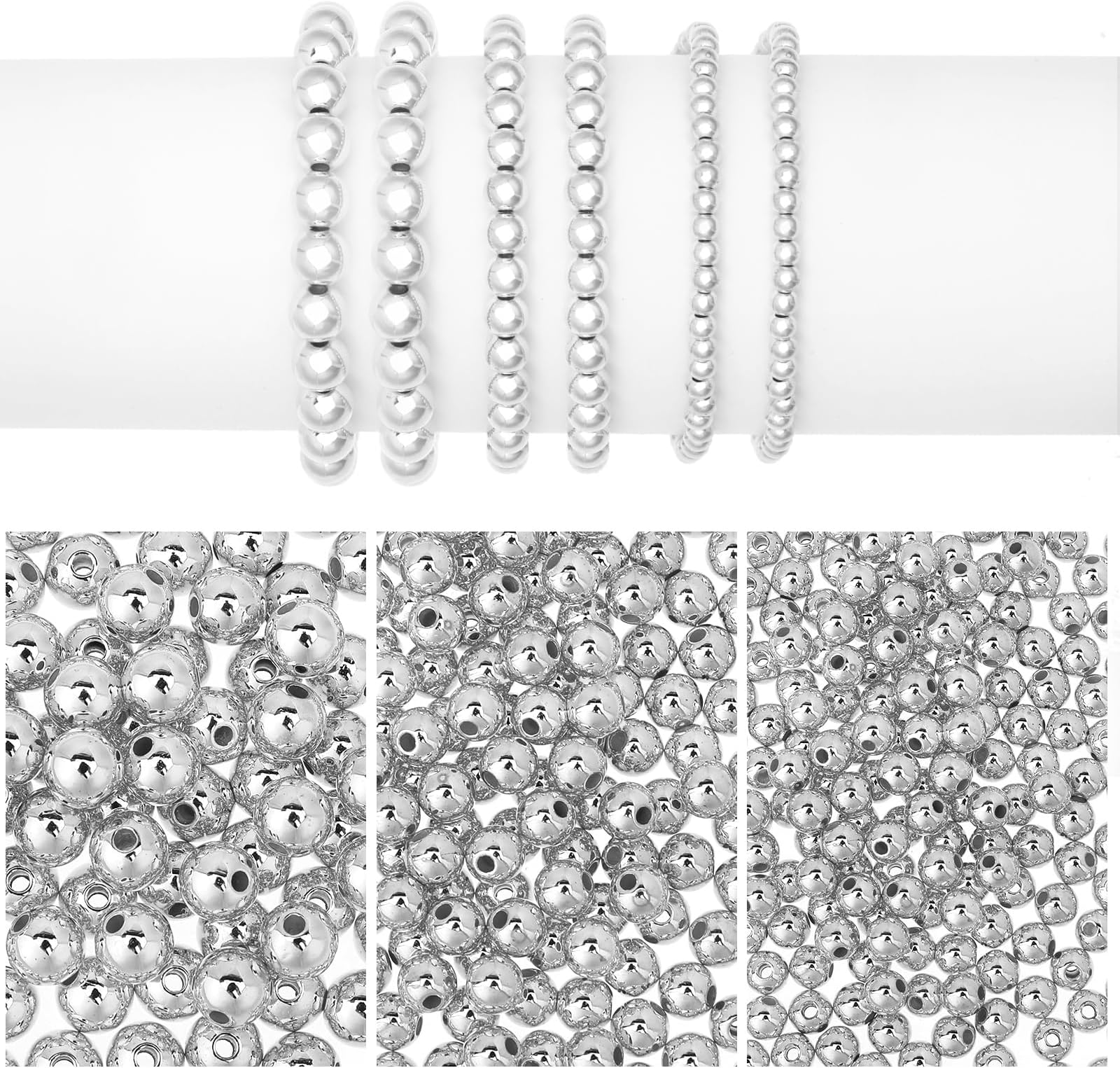 Amazon.com: 1200 Pcs Round Beaded Spacer Beads - Silver, Seamless ...