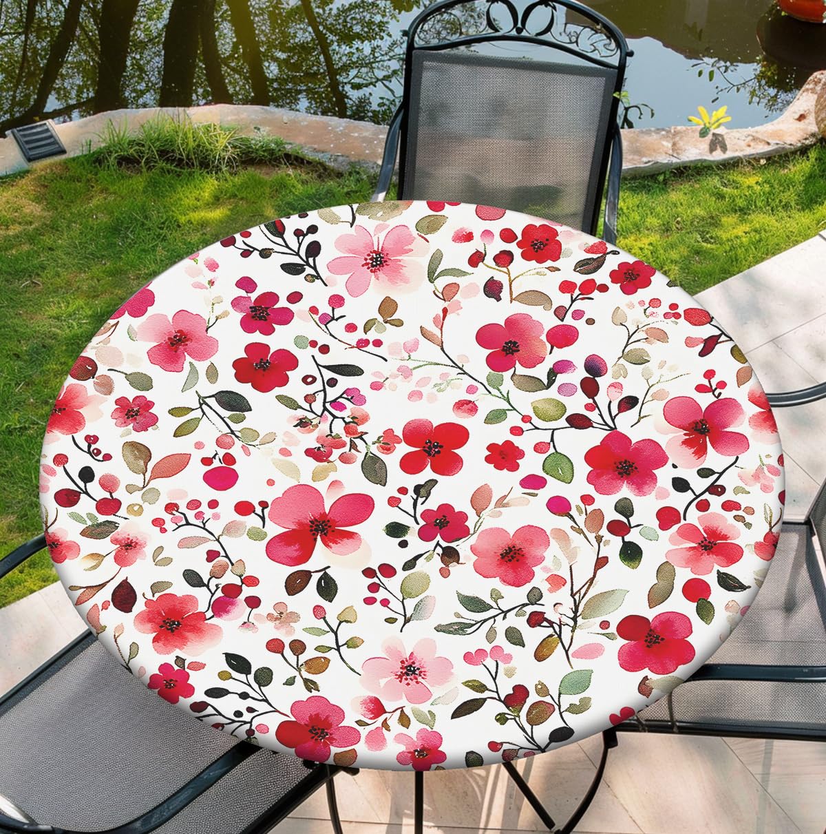 Amazon.com: Yesad Round Fitted Tablecloth with Elastic Edge Floral ...