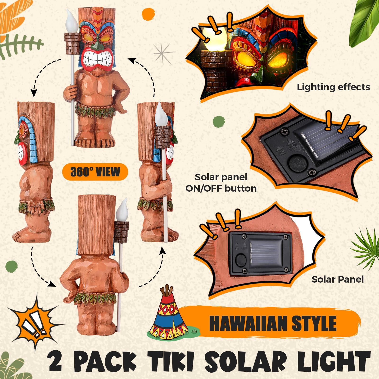Snapklik.com : Tujoe 2 Pack Tiki Solar Light 11.8 Inch Tiki Statue ...