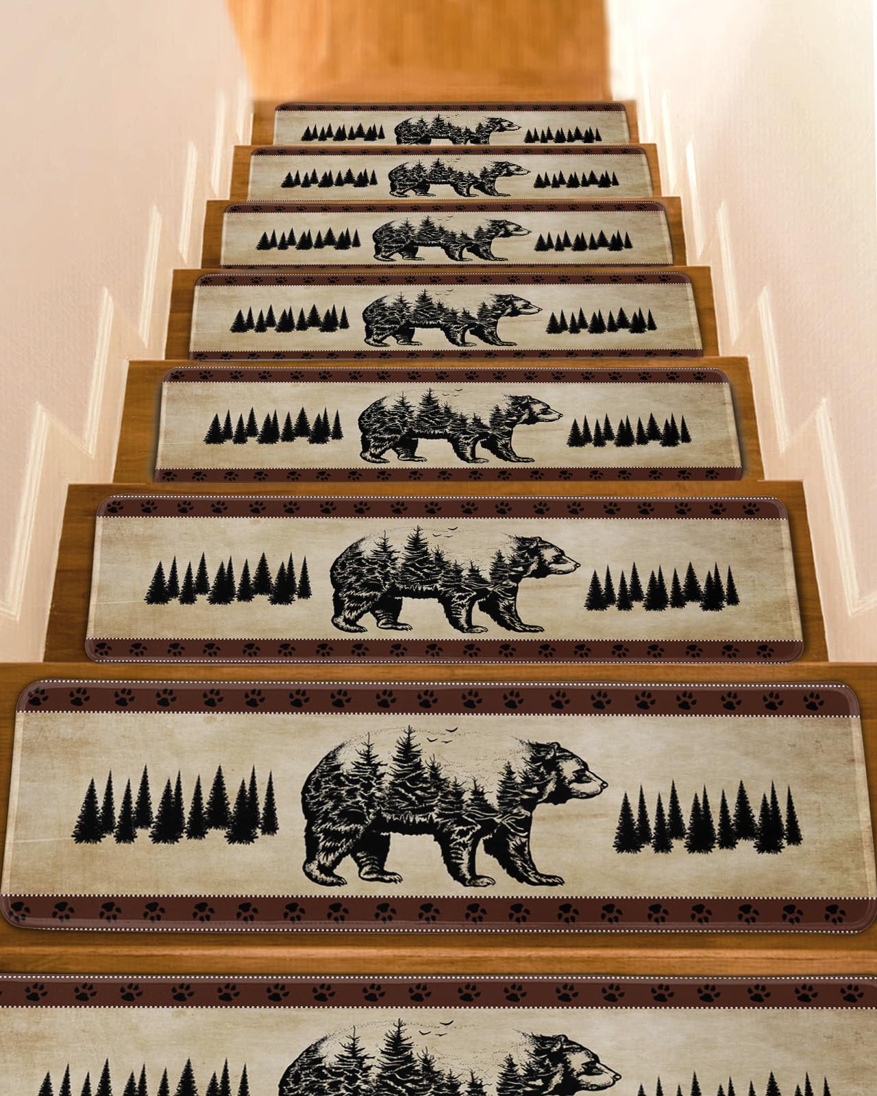 Amazon.com: Stair Treads for Wooden Steps,Retro Pine Tree Bear ...