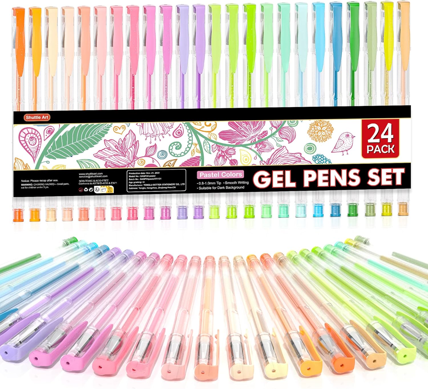 Shuttle Art Pastel Gel Pens, 24 Pastel Milky Colors Gel Pen for Black Paper, Adults Coloring ...