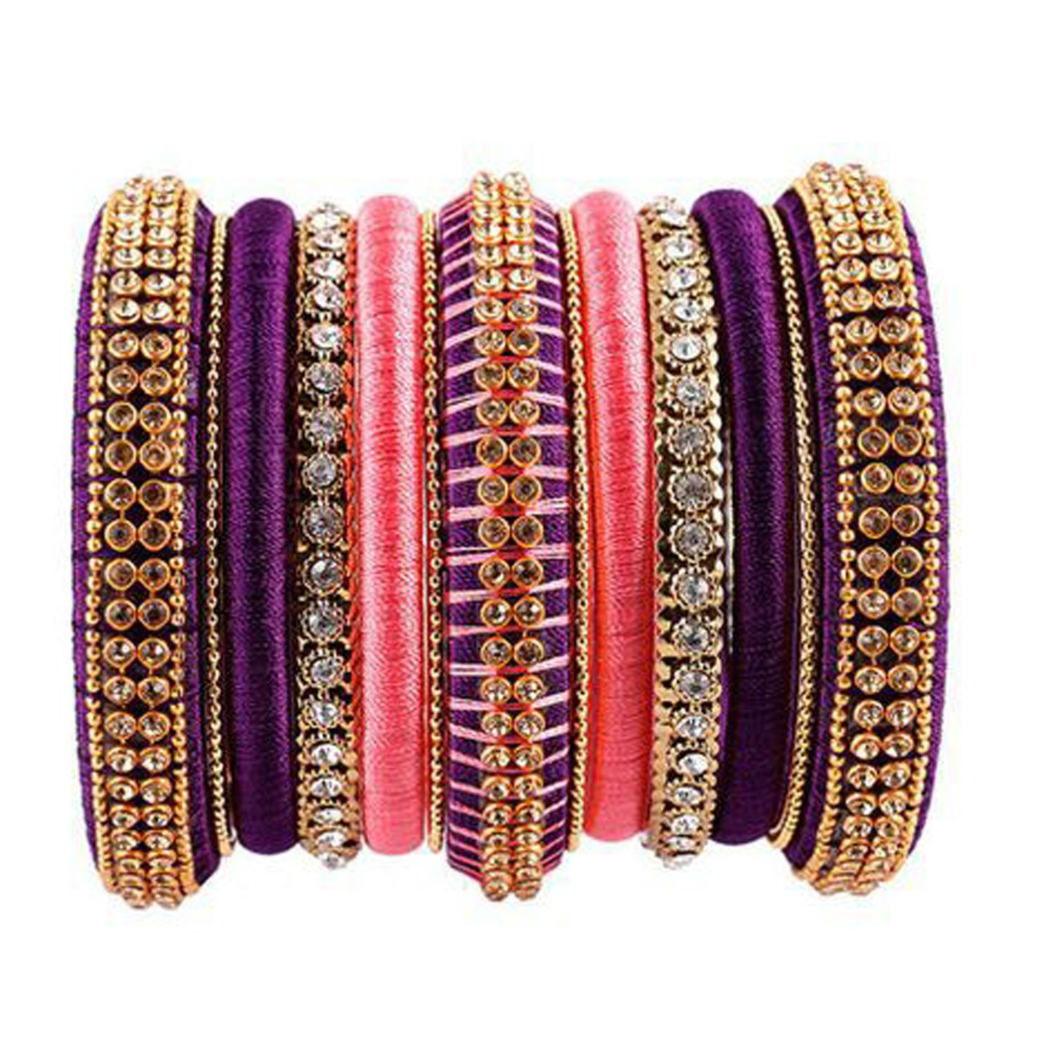 Geetha Banlges Silk Thread Bangle Set for Women (Size: 2.4, Geetha ...