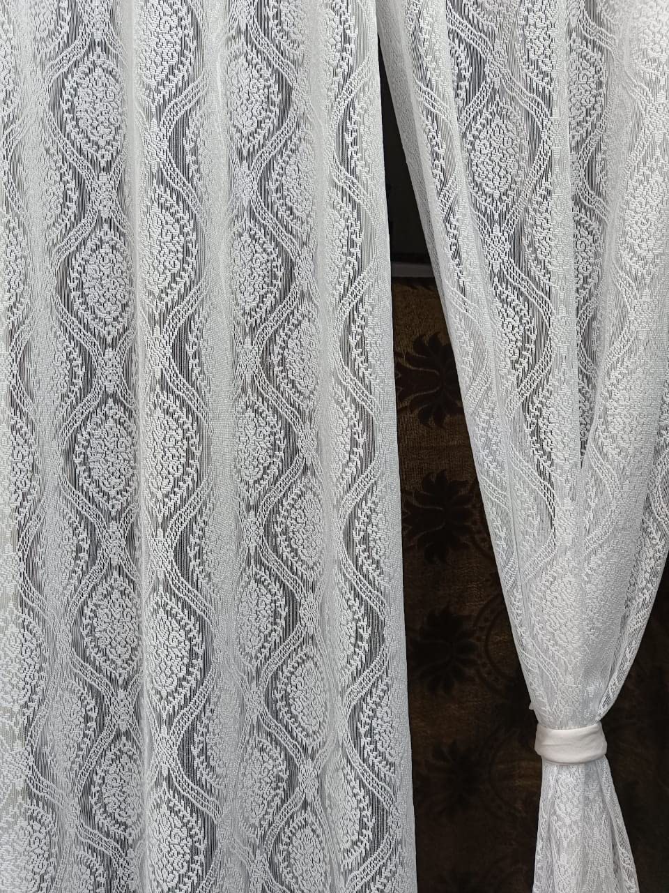 Buy MIGEN Polyester Heavy Net Tissue Floral Design White Net Curtains ...