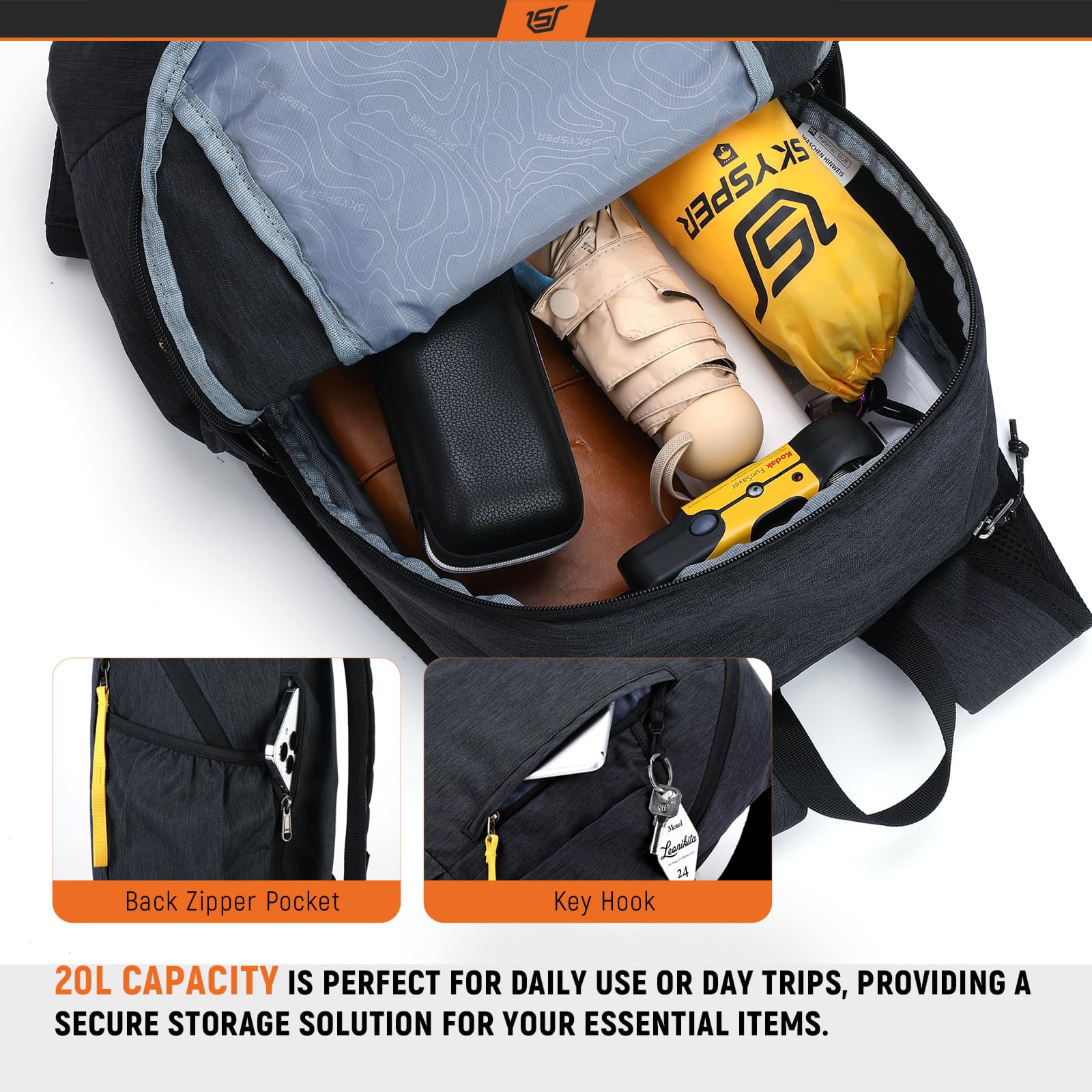 SKYSPER Small Backpack 20L Hiking Backpack Lightweight Travel Daypack ...