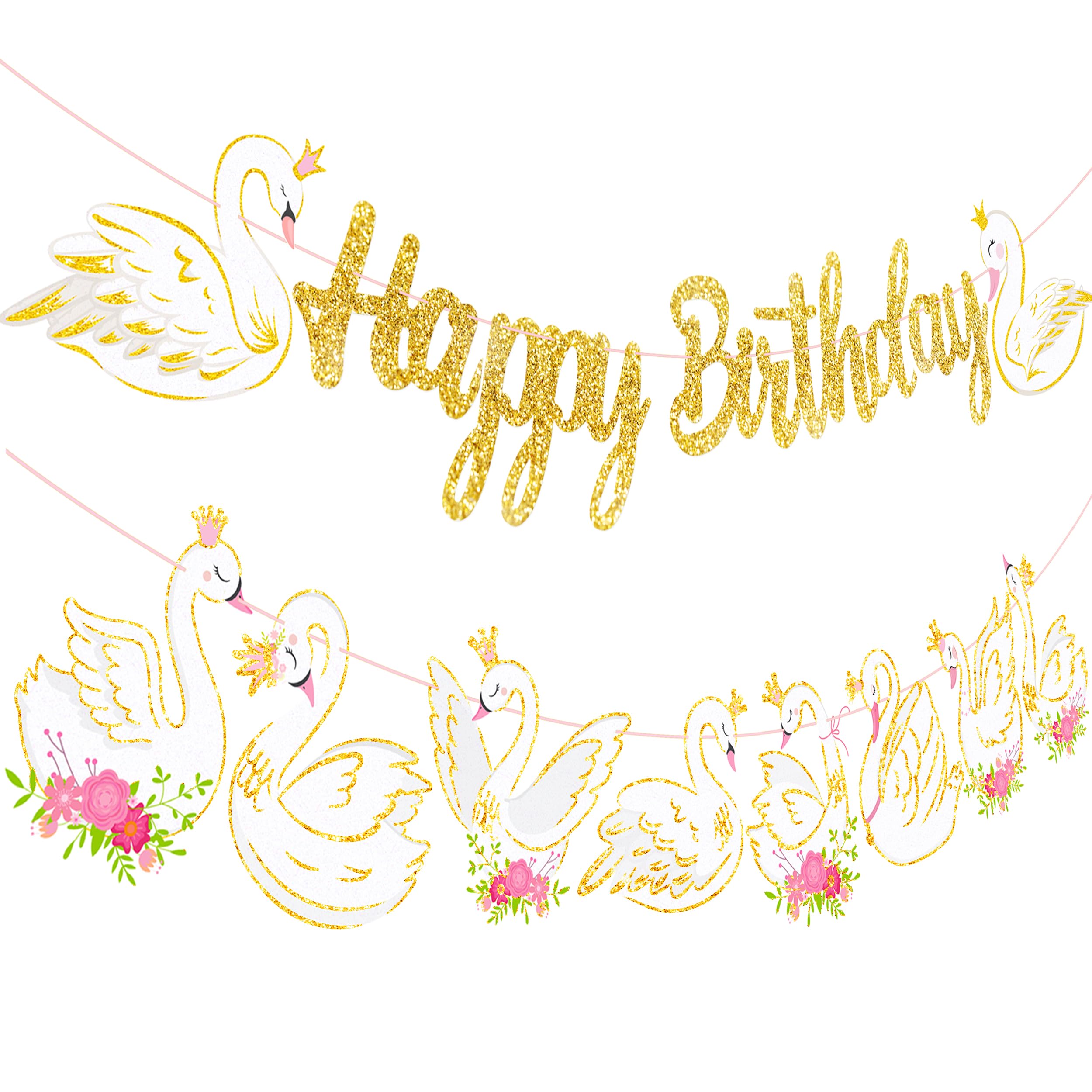 Amazon.com: Swan Birthday Banners Glitter Sweet Swan Birthday Party ...