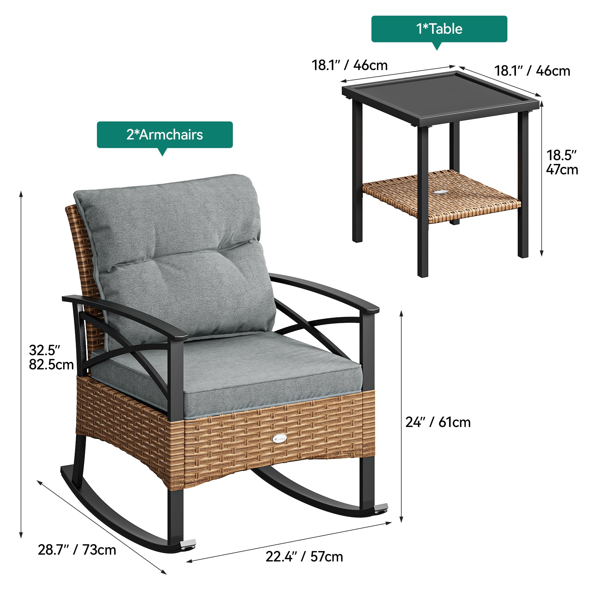 Snapklik.com : YITAHOME 3-Piece Outdoor Rocking Chair Bistro Set, Patio ...