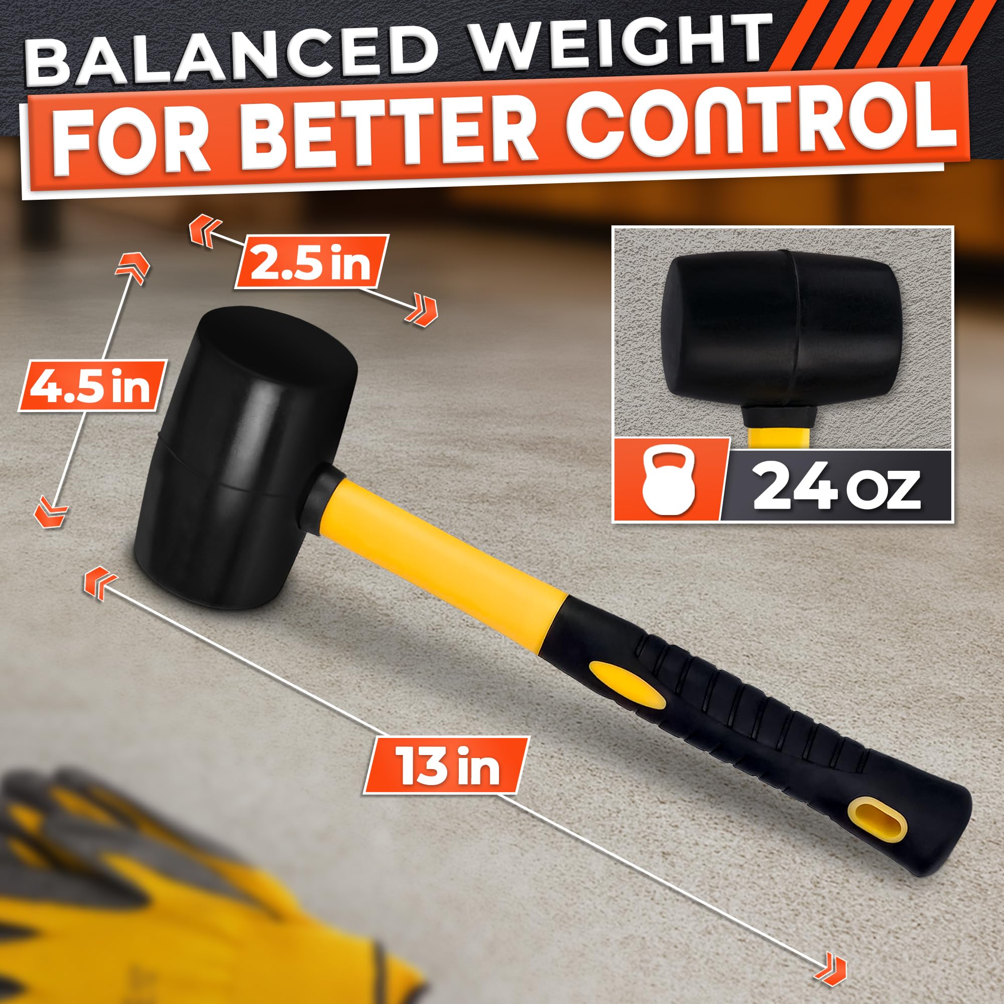 Snapklik.com : 24 Oz Rubber Mallet Hammer For Woodworking, Flooring ...