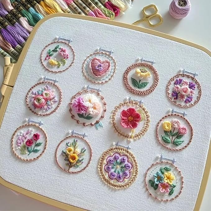 Amazon.com: Small Flower Frame Embroidery Kit, 3D Flower Embroidery Kit ...