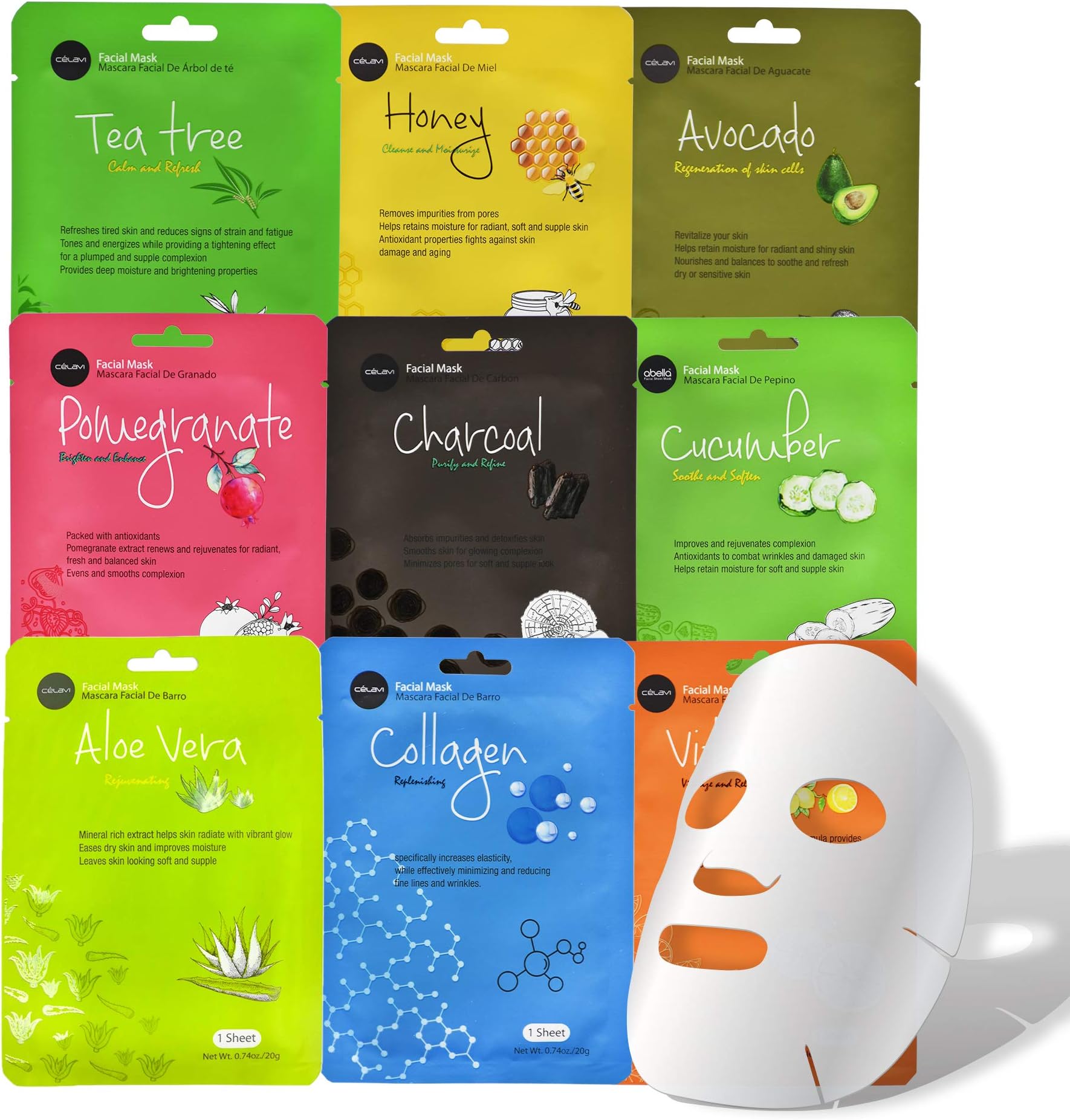 Amazon.com : Celavi Essence Face Mask Paper Sheet Korea Skin Care ...