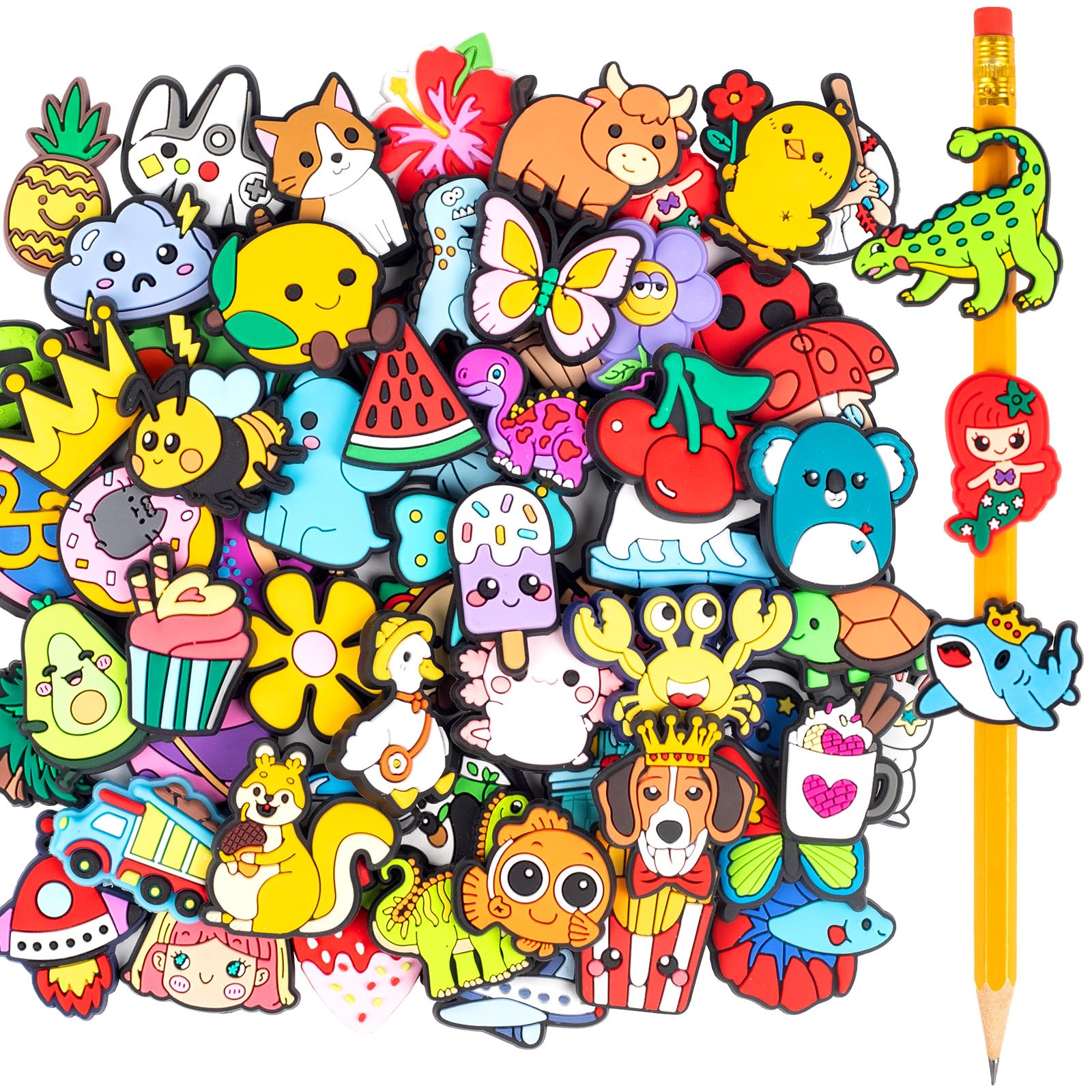 Pencil Buddies 60 PCS Cute Pencil Toppers – Random PVC Charms For ...