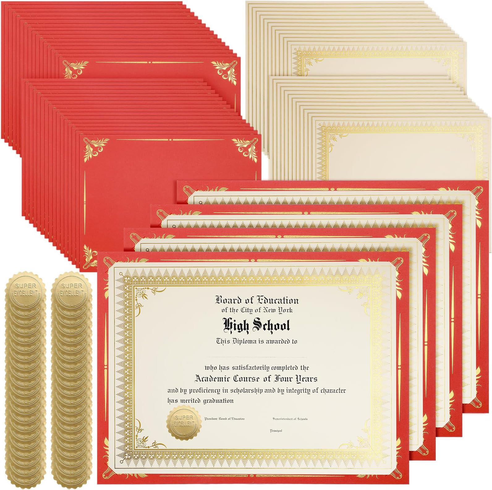 Amazon.com : Fainne 100 Sets Certificate Paper Kit Single Sided Award ...